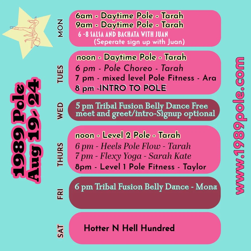 My list of actual Beginner Pole moves, plus this weeks schedule. — 1989 ...