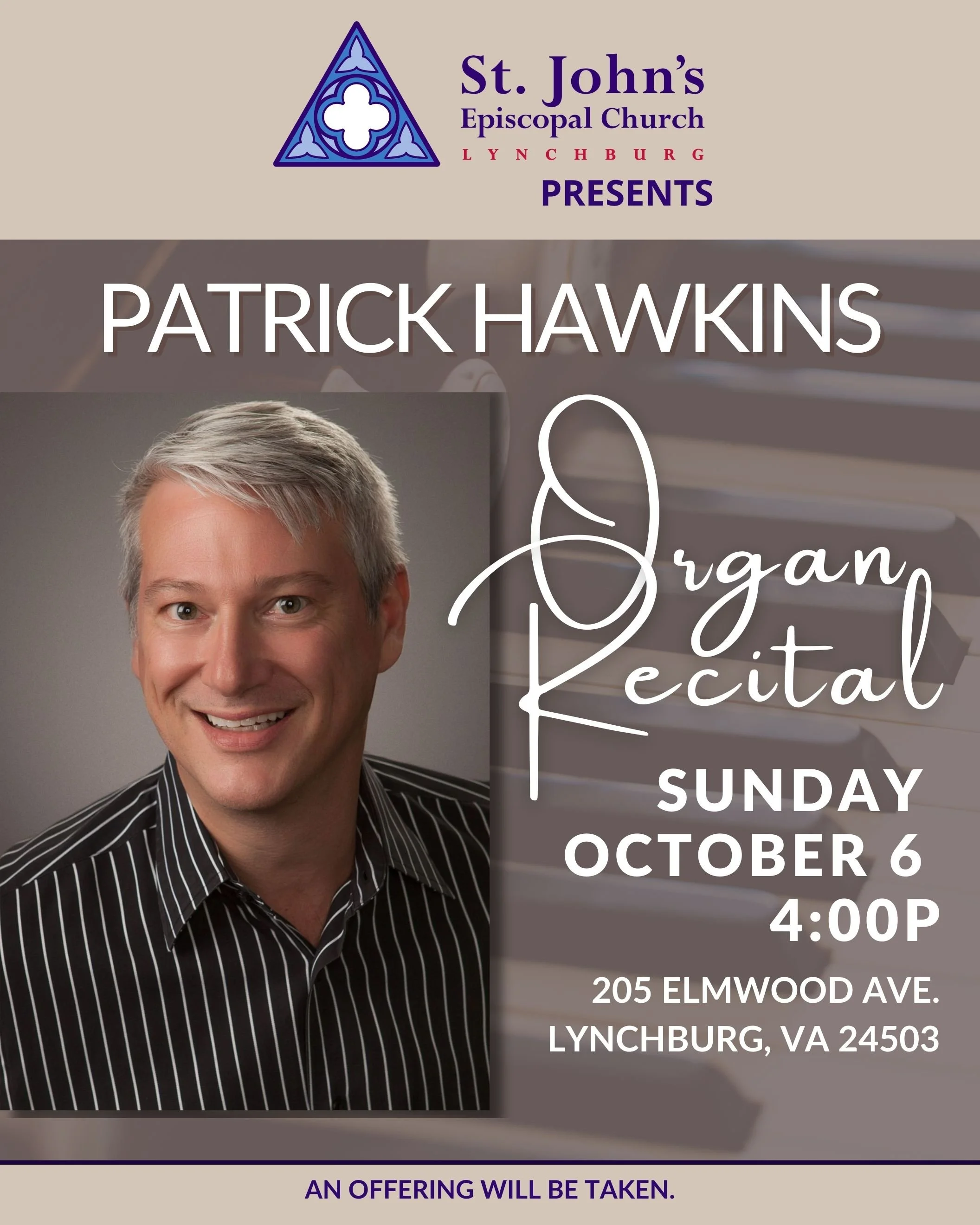 Patrick Hawkins Organ Recital, October 6 — St. John's Lynchburg