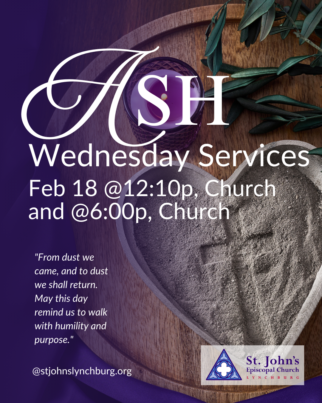 Ash Wednesday Service Announced for Lynchburg, VA — St. John's Lynchburg