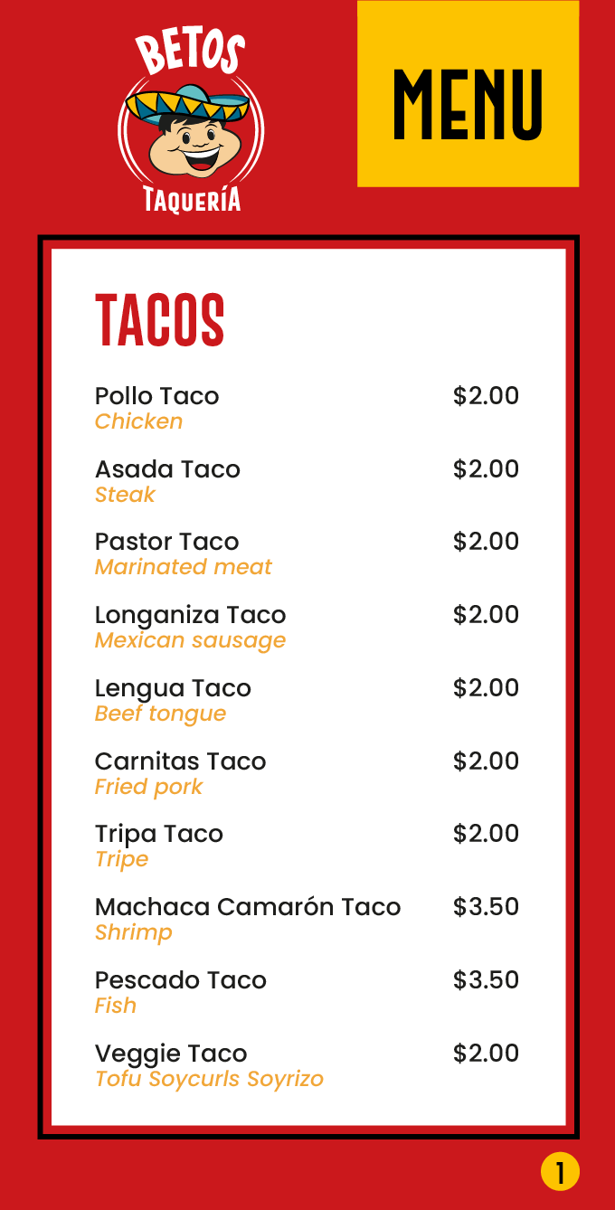 Menu — Betos Taqueria