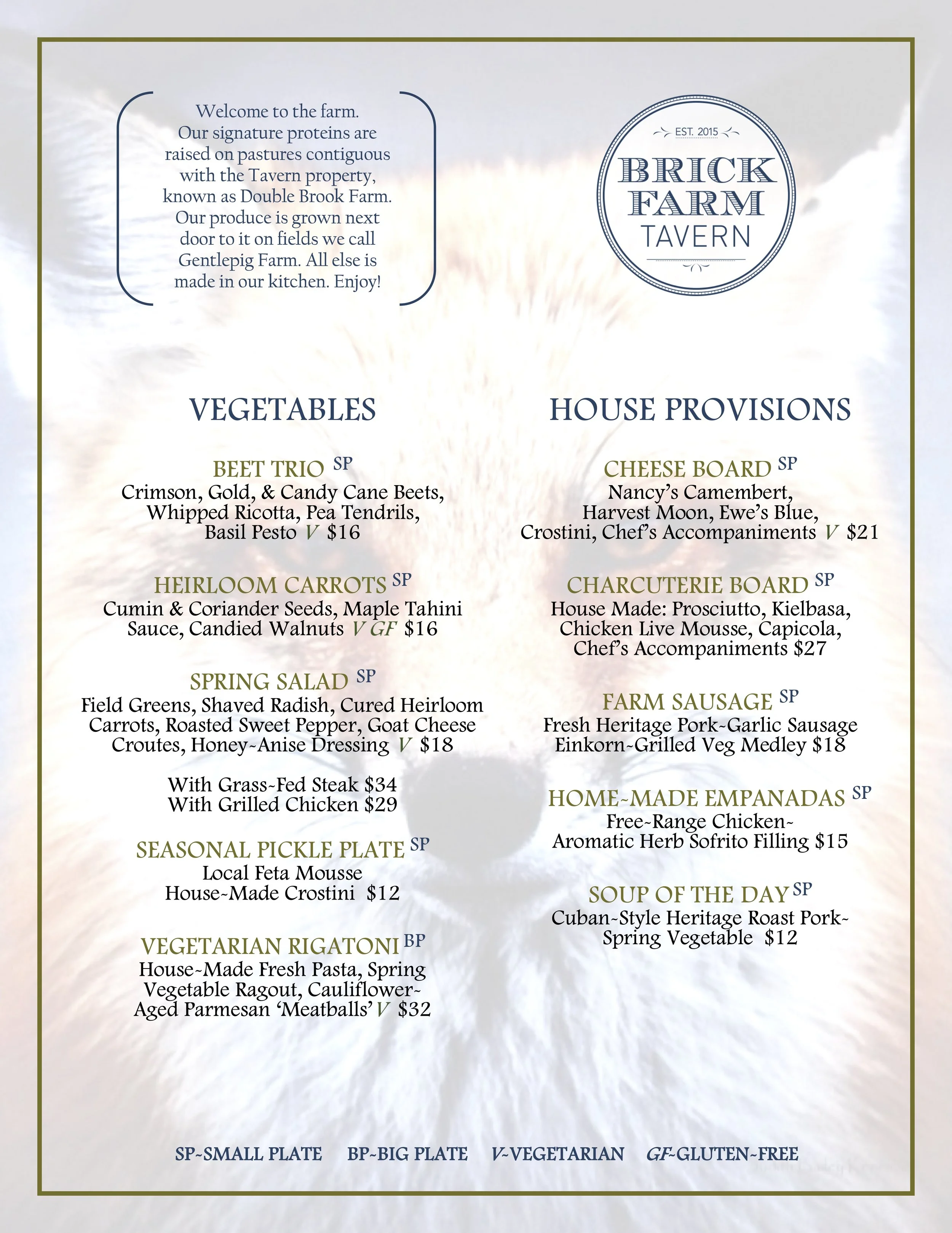 DINNER MENU — B r i c k F a r m T a v e r n