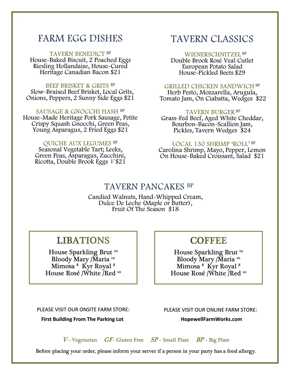 BRUNCH MENU — B r i c k F a r m T a v e r n