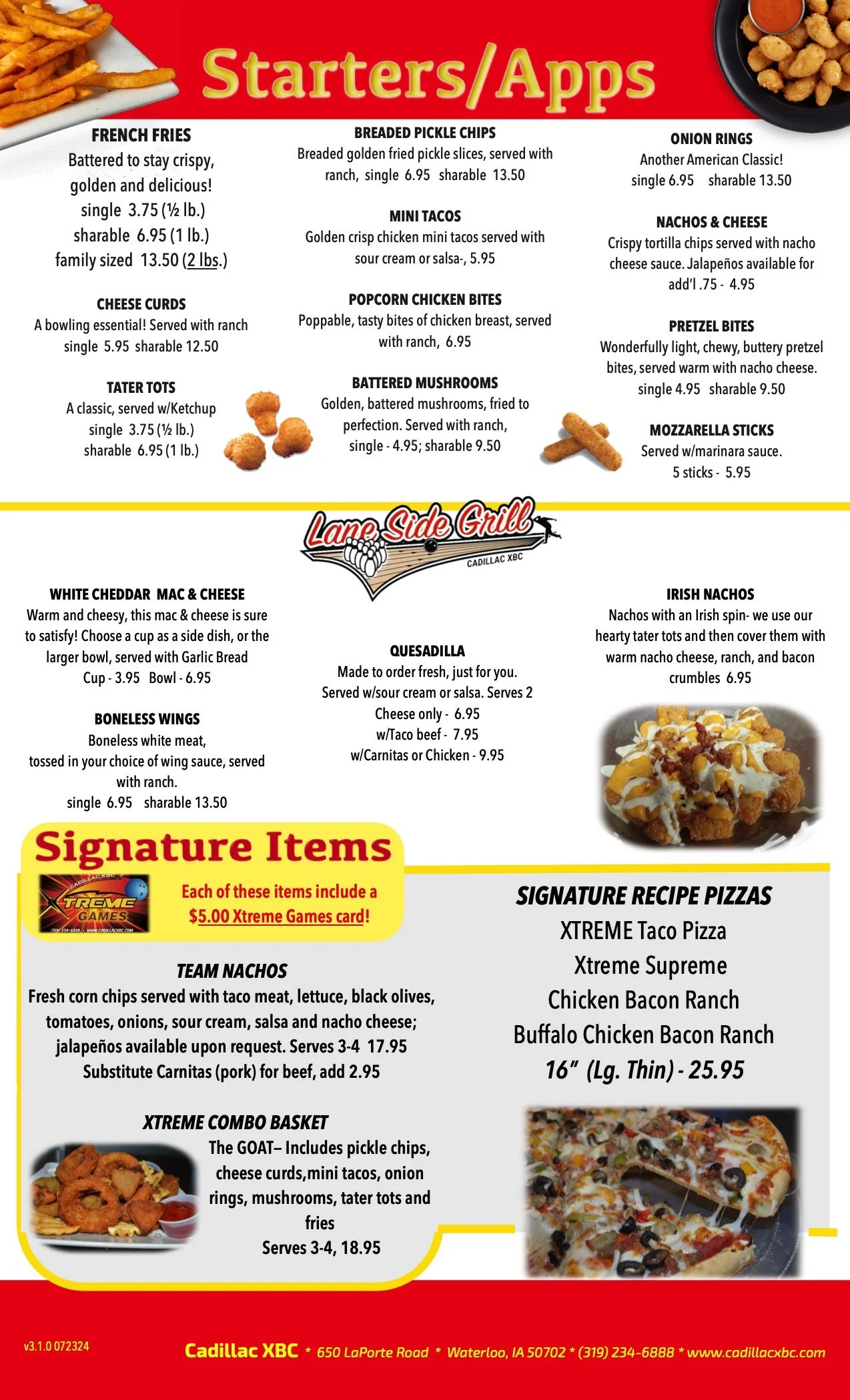 Lane Side Grill Menu at Cadillac XBC in Waterloo, Cedar Falls IA ...