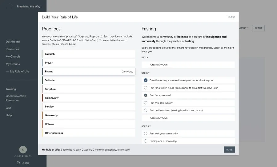Rule of Life Builder — Practicing the Way
