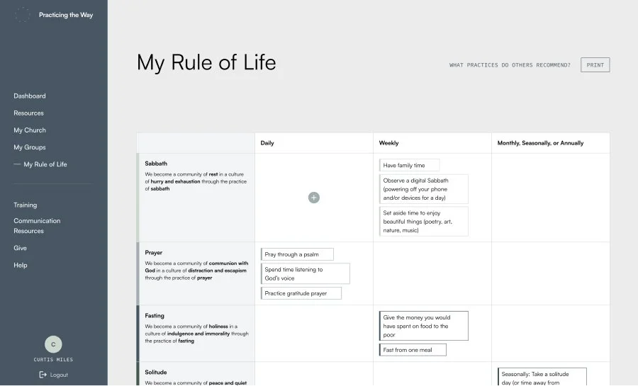 Rule of Life Builder — Practicing the Way