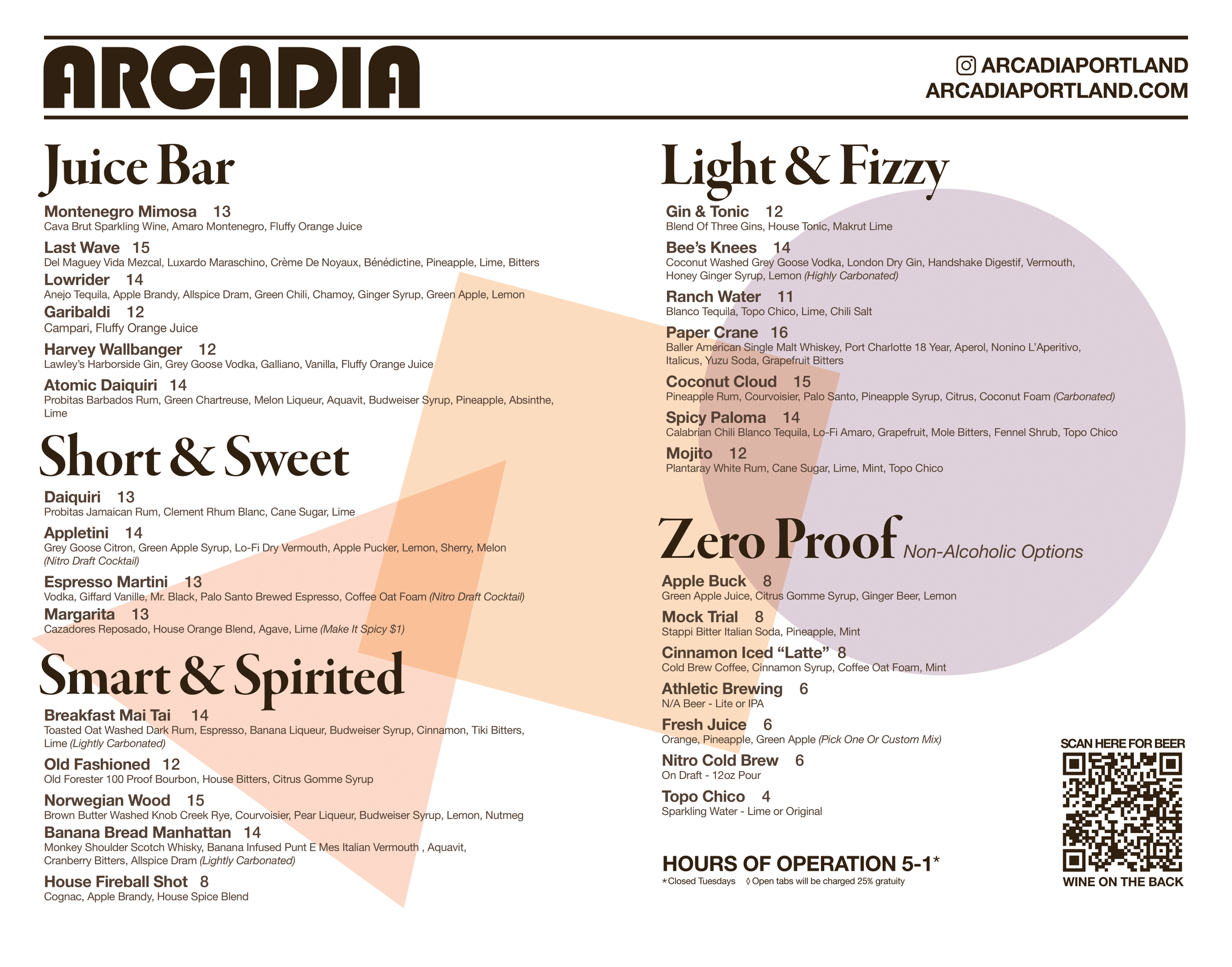 Cocktail Menu — Arcadia