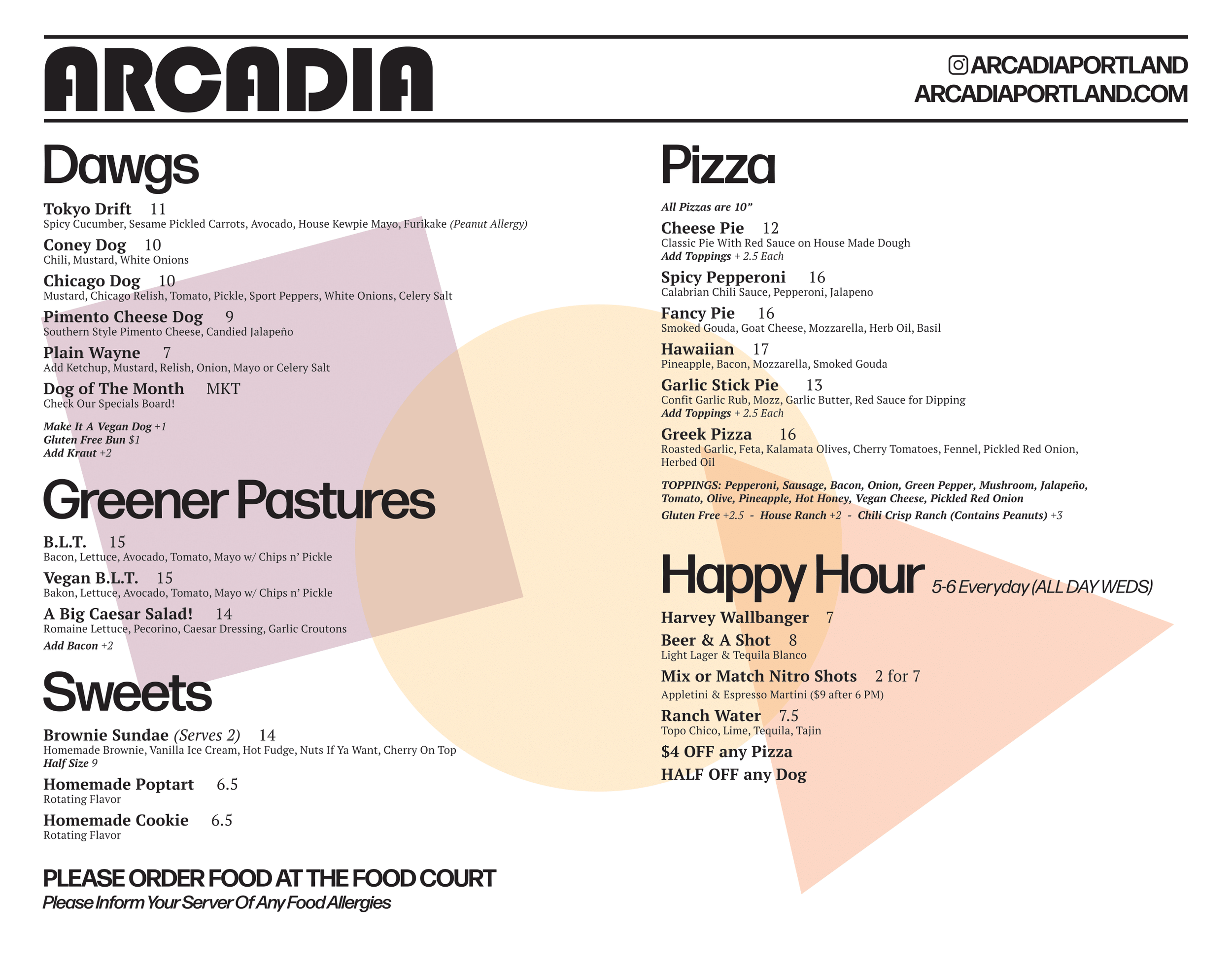 Food Menu — Arcadia