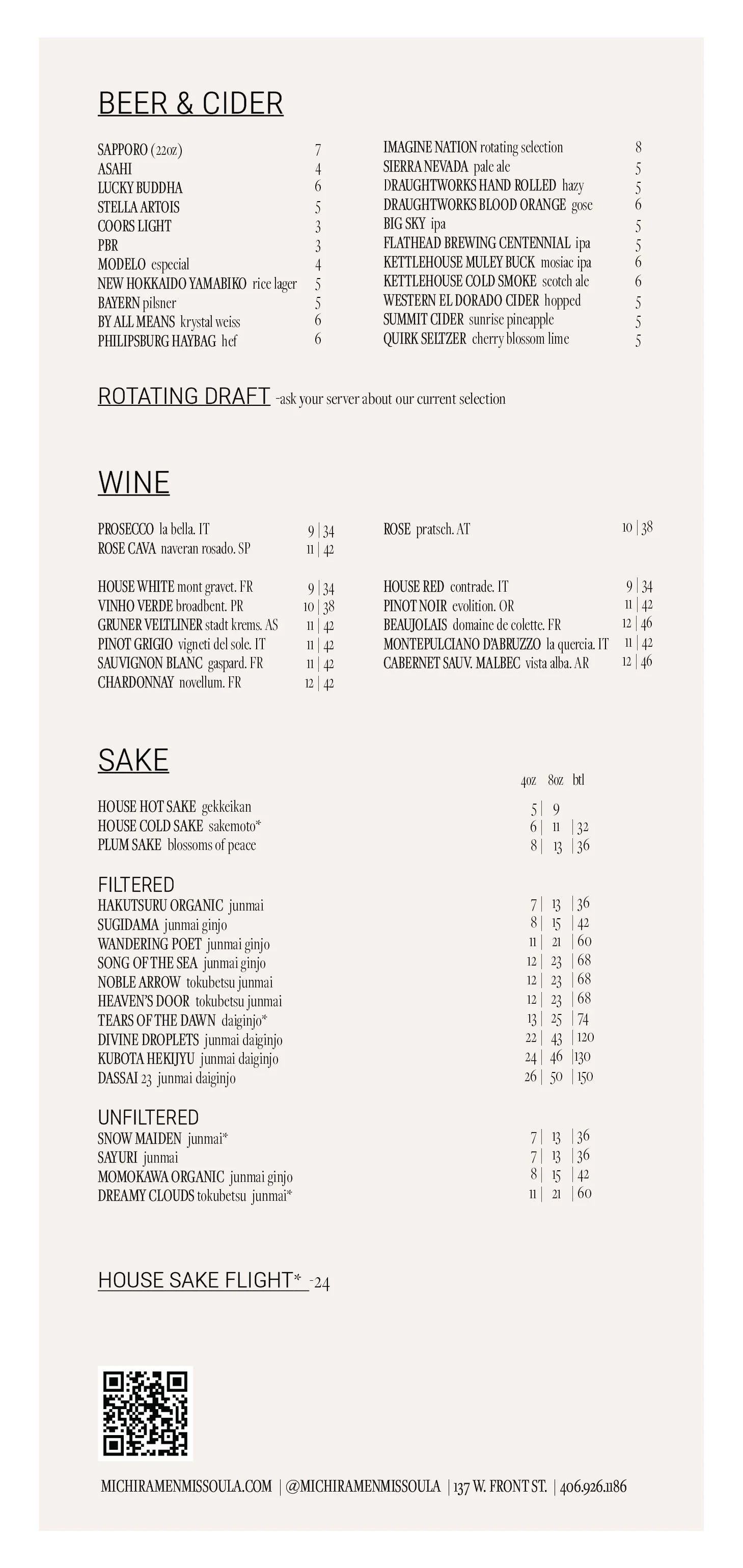 MENU — MICHI RAMEN BAR