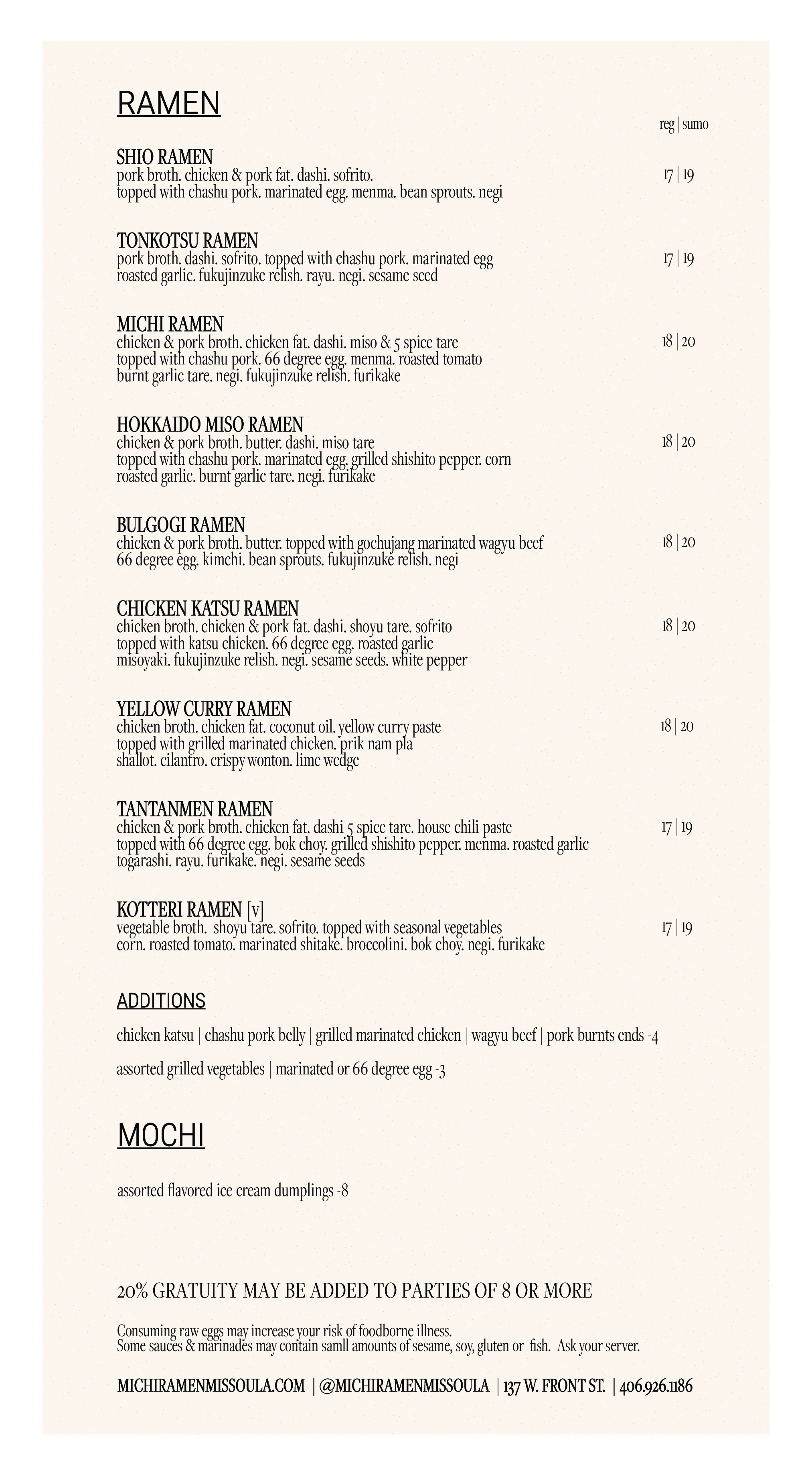 MENU — MICHI RAMEN BAR