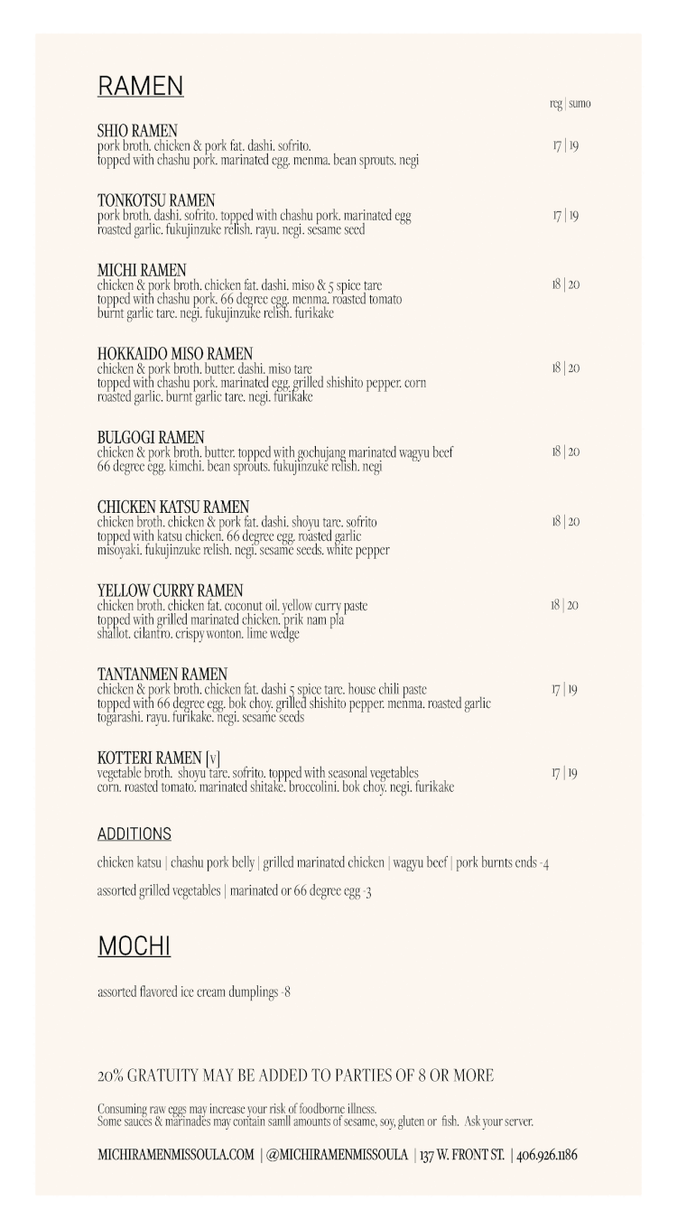 MENU — MICHI RAMEN BAR