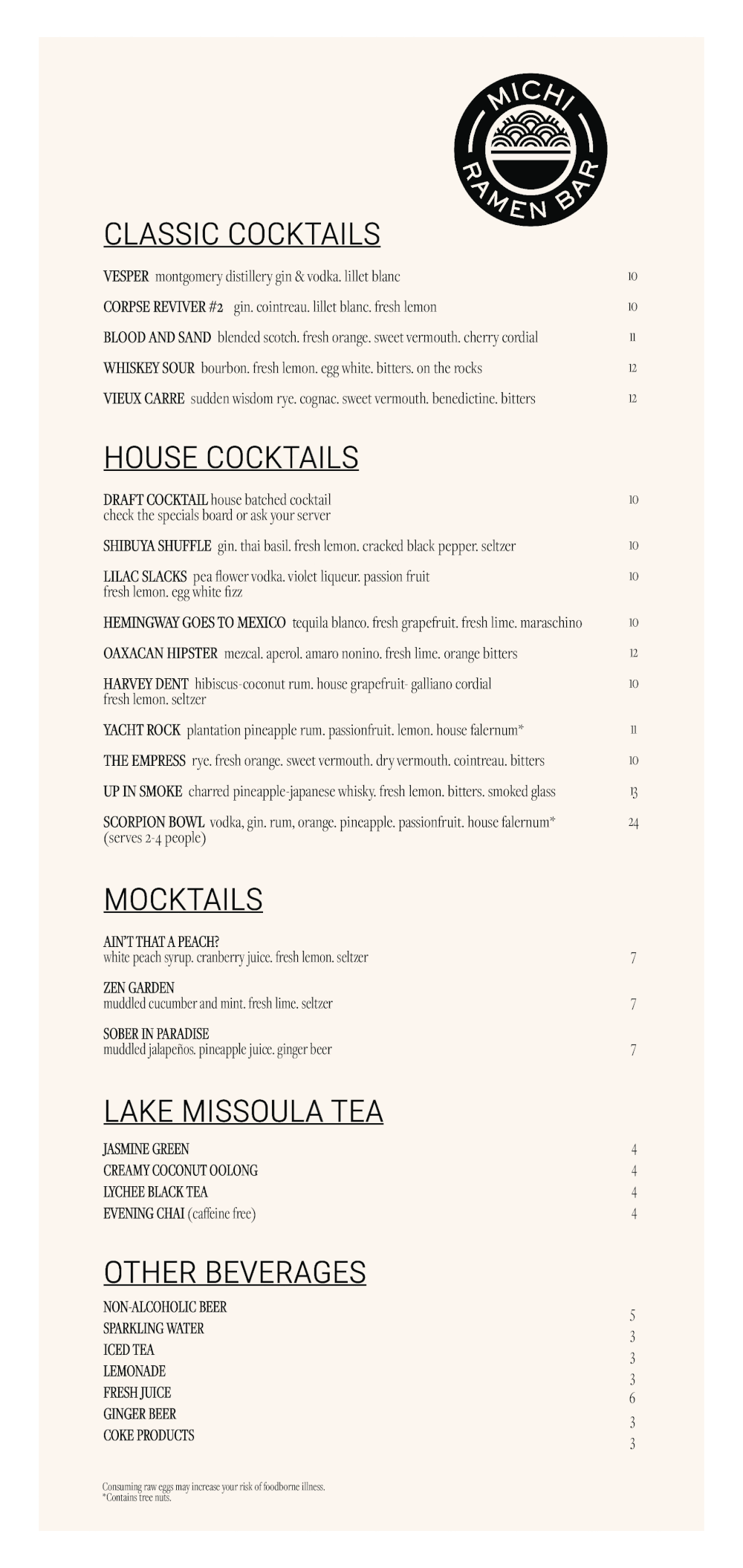 MENU — MICHI RAMEN BAR