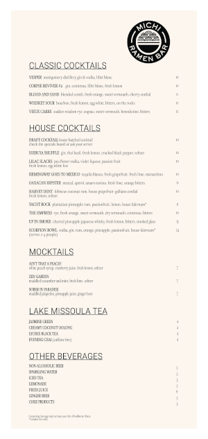MENU — MICHI RAMEN BAR