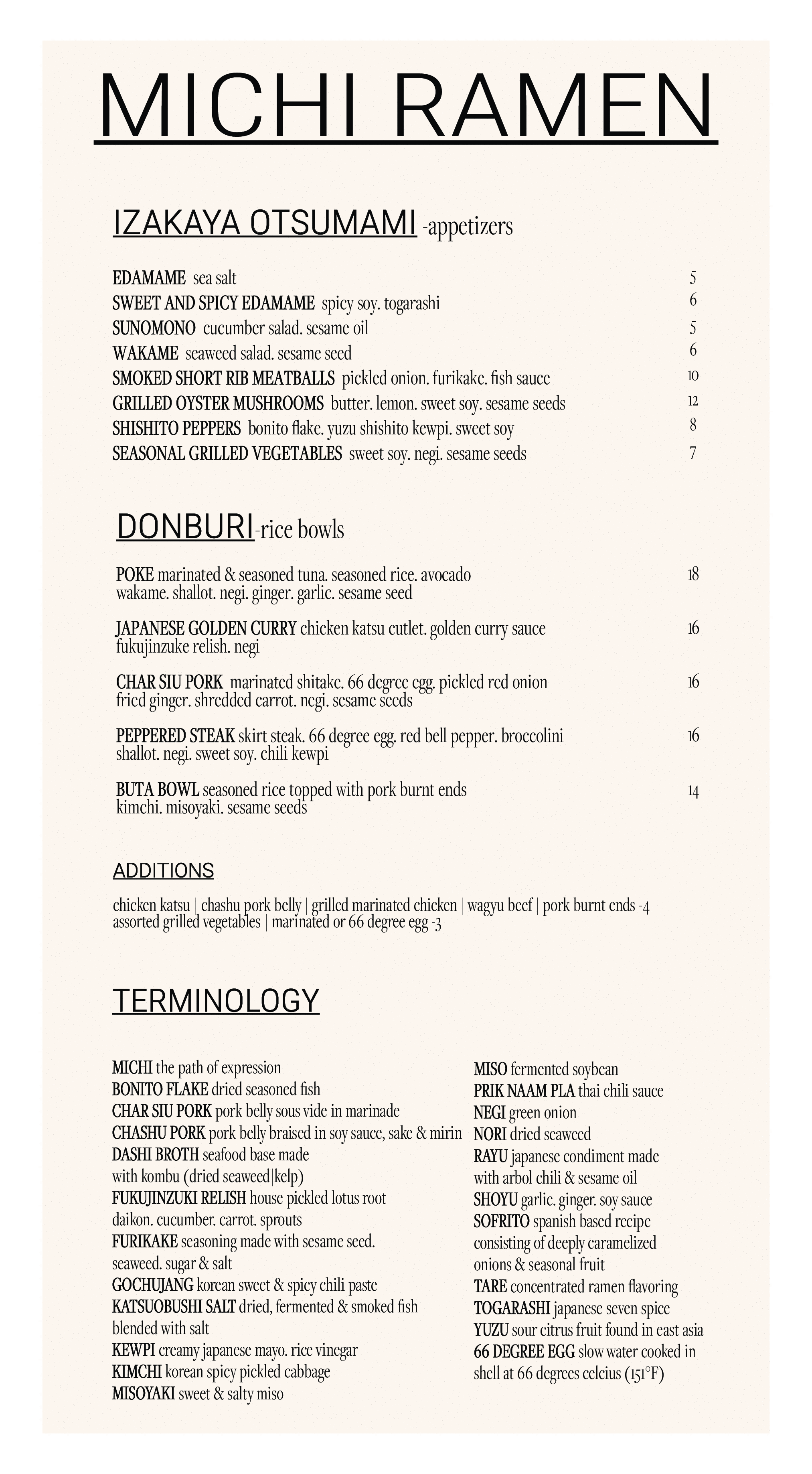 MENU — MICHI RAMEN BAR