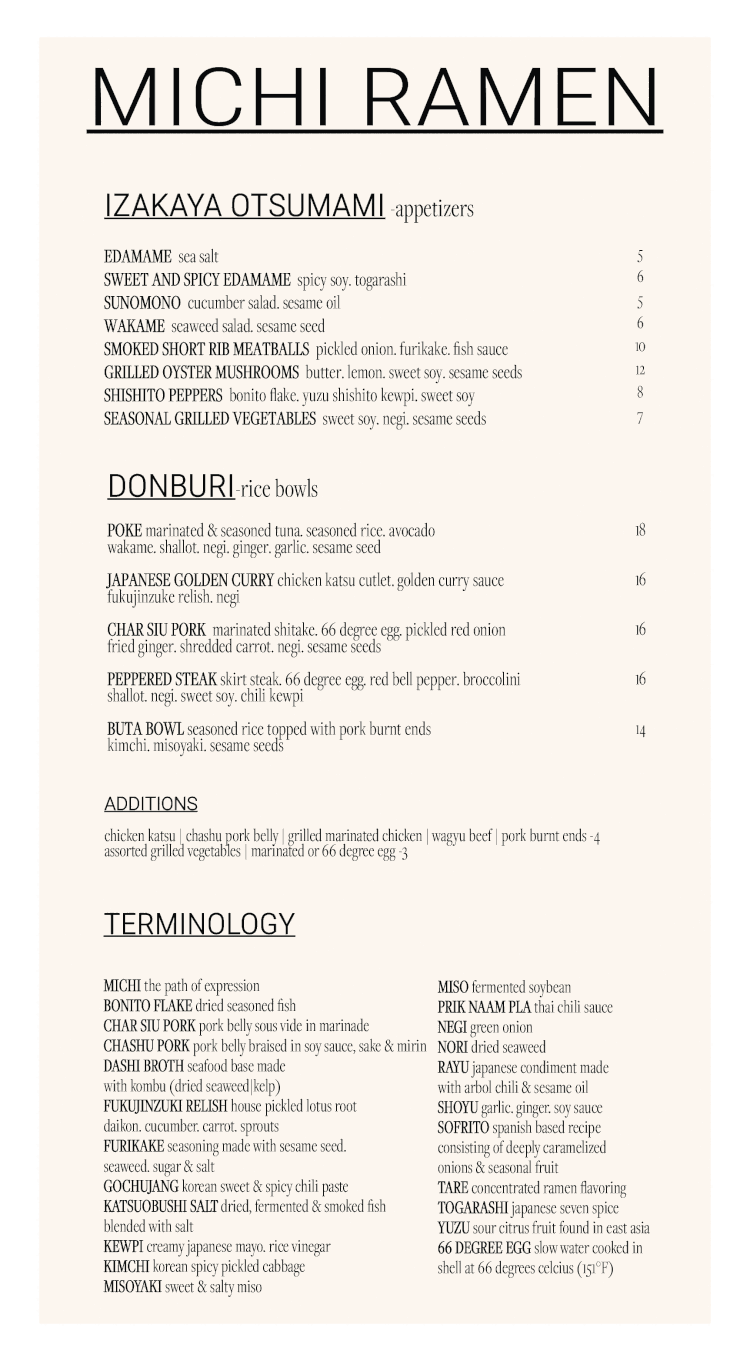 MENU — MICHI RAMEN BAR