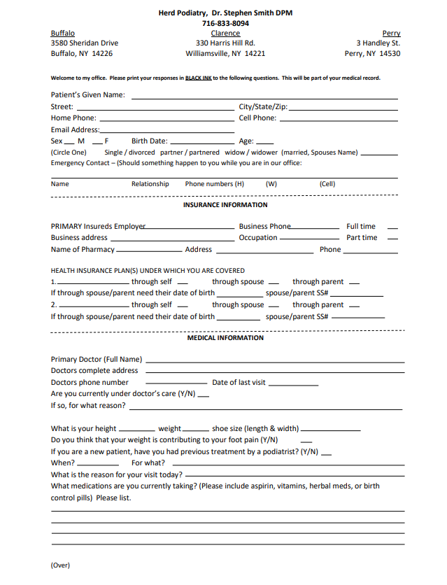 Forms — Herd Foot and Ankle, Dr. Stephen C. Smith DPM