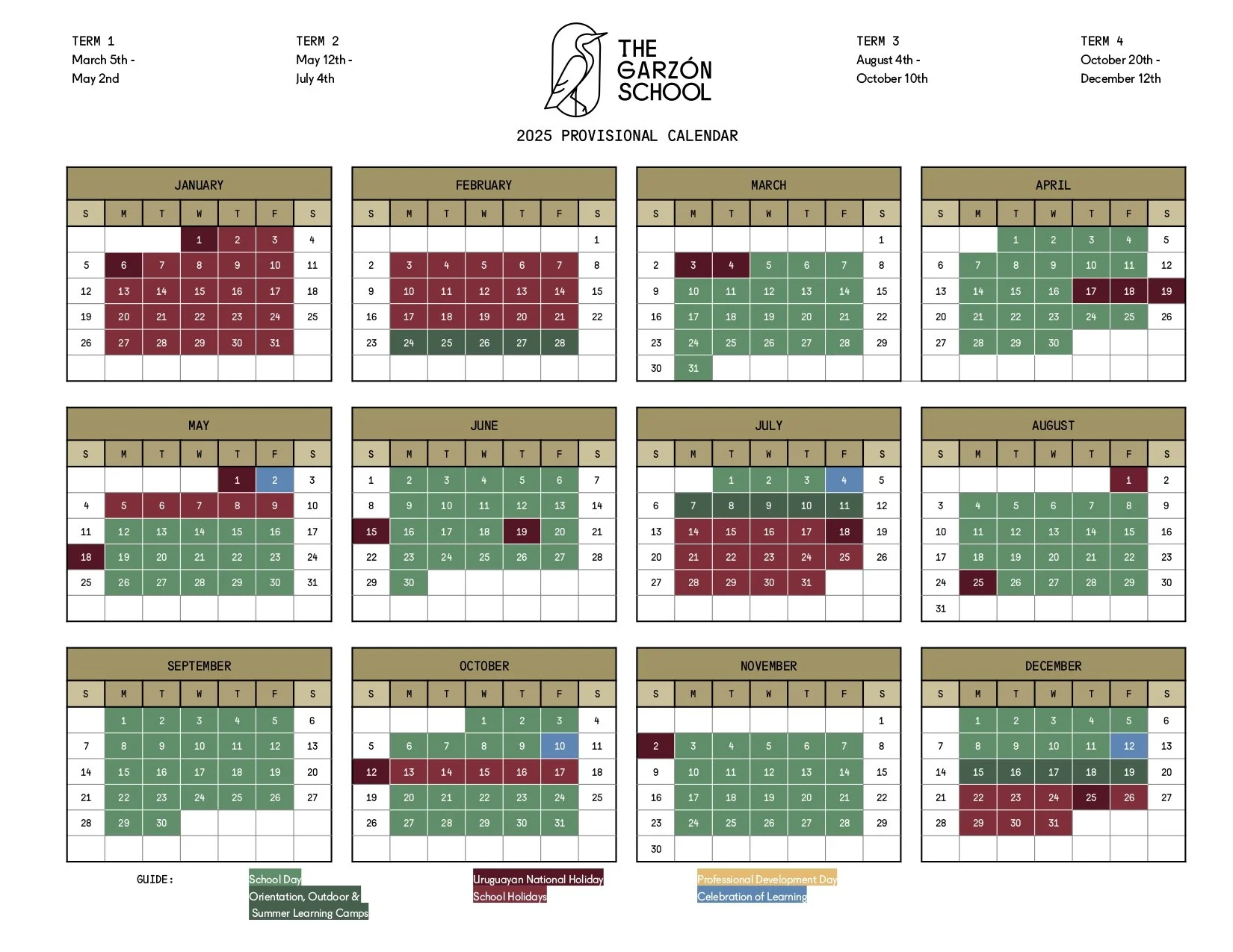 Calendar & Term Dates — The Garzón School