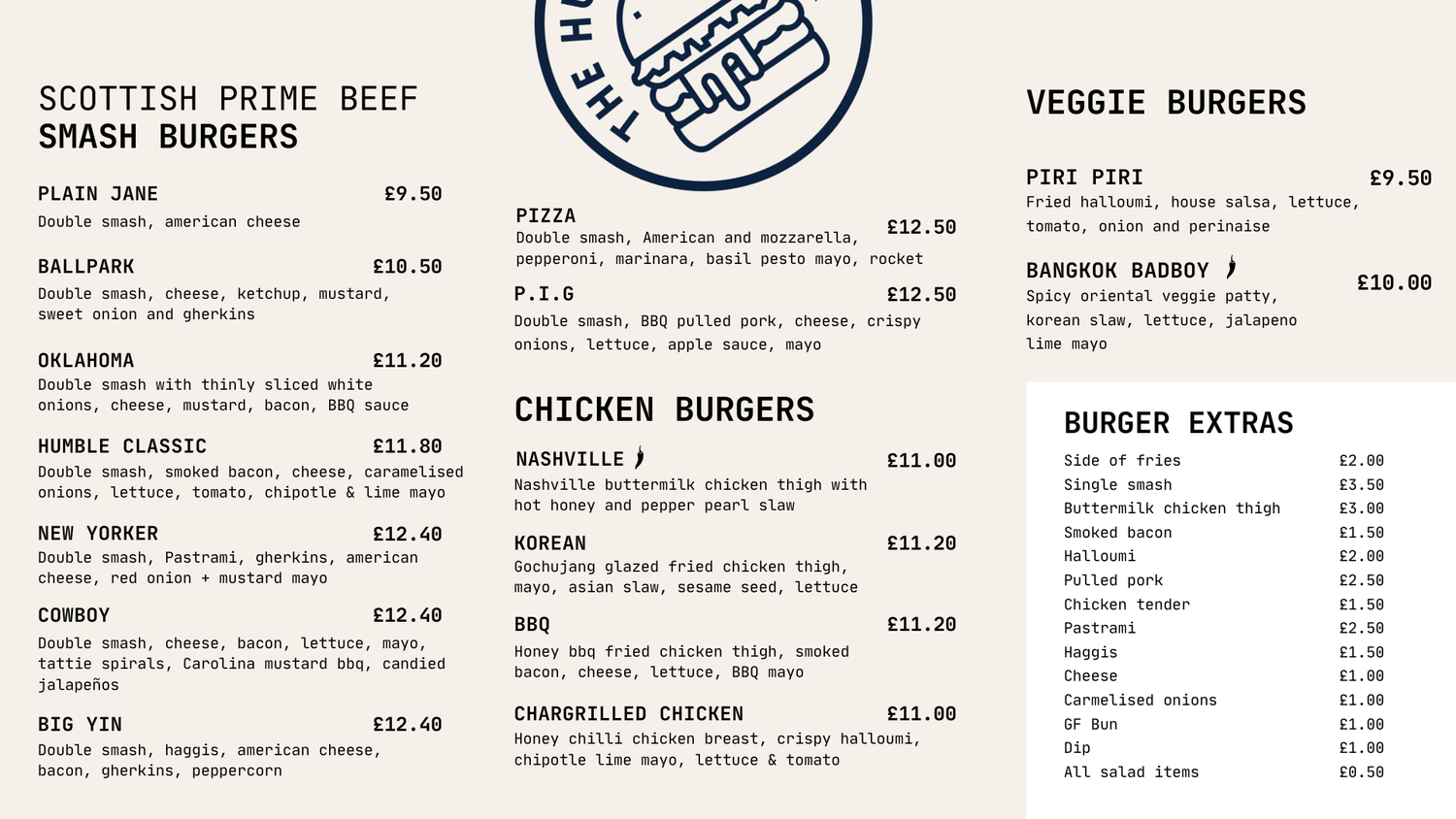 Menu — The Humble Burger