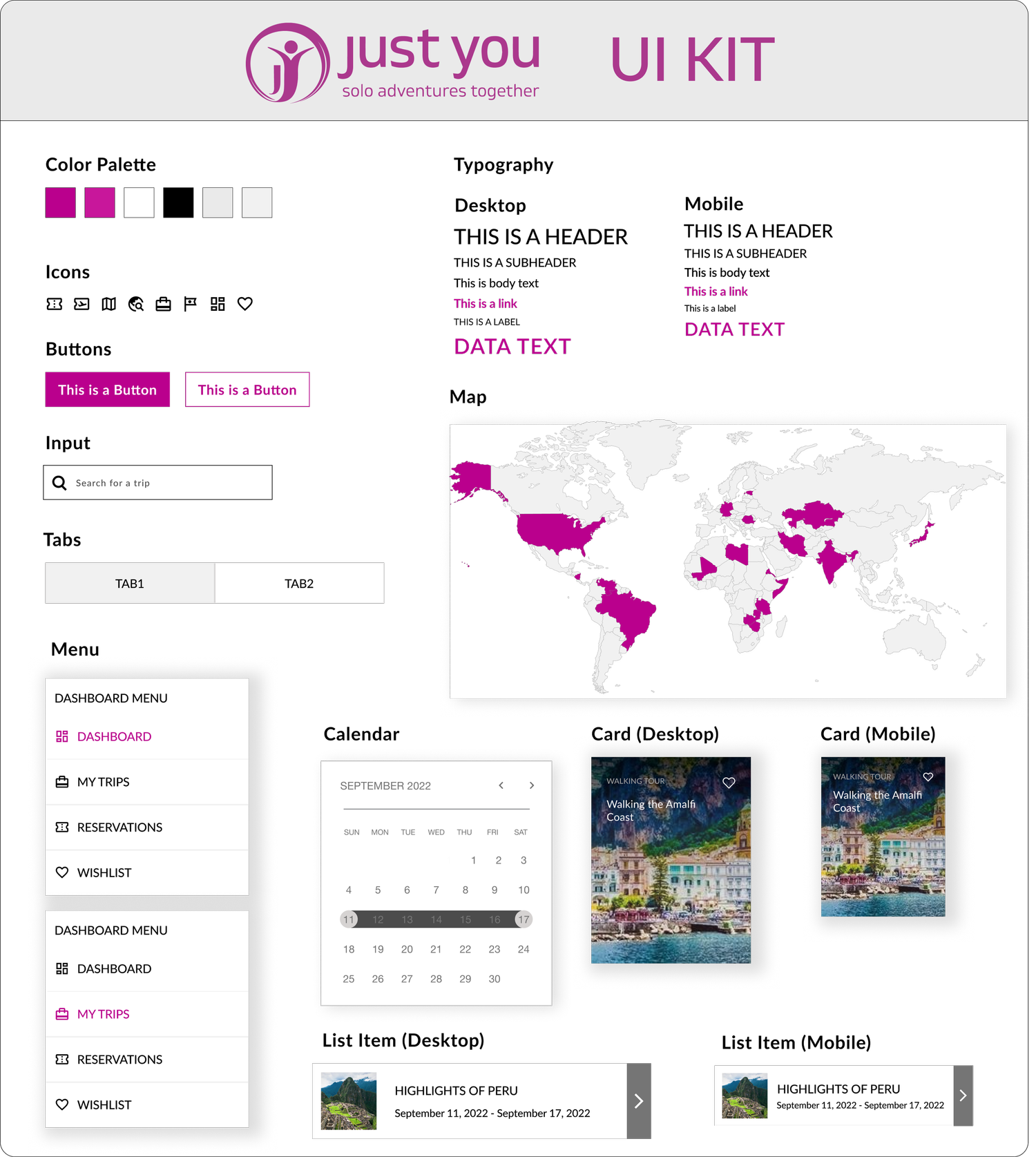 Just You Travel Dashboard — Emily Isabelle - UX Design Portfolio