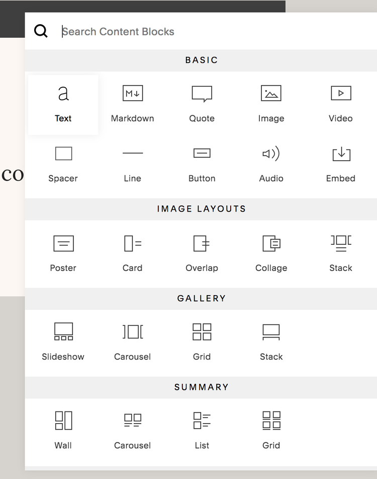 How to add Squarespace content blocks — Original Box