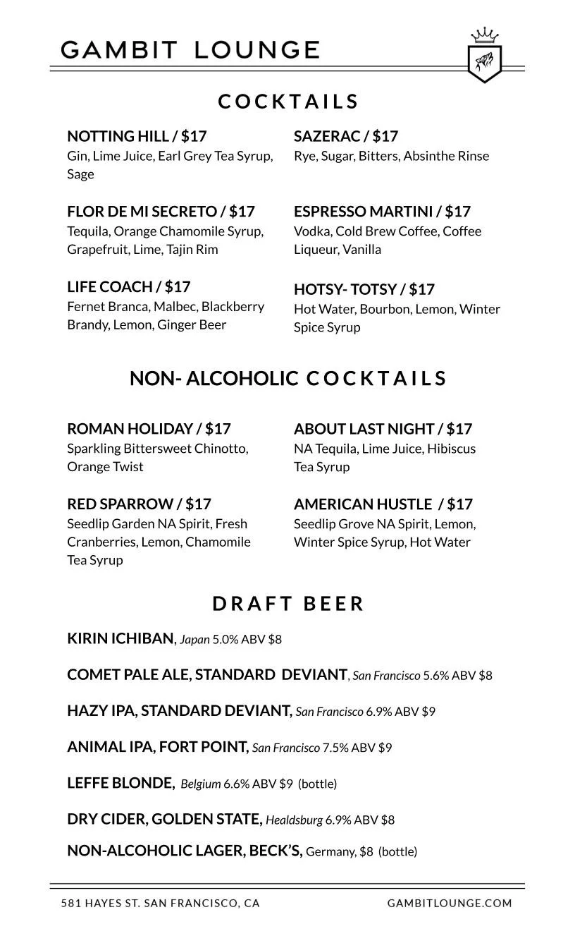 Menu 1 — GAMBIT LOUNGE