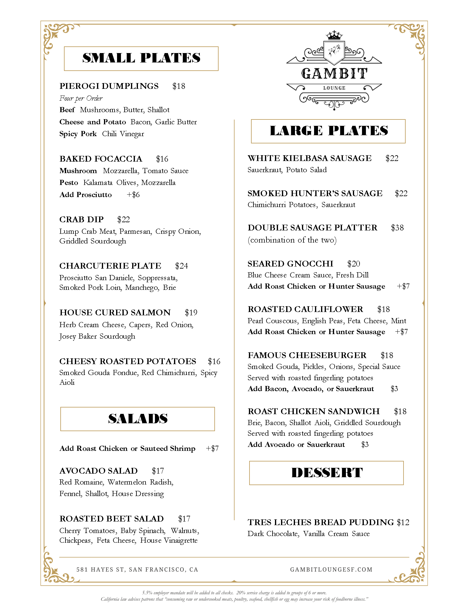 Menu 1 — GAMBIT LOUNGE