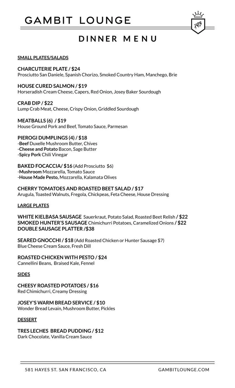 Menu 1 — GAMBIT LOUNGE