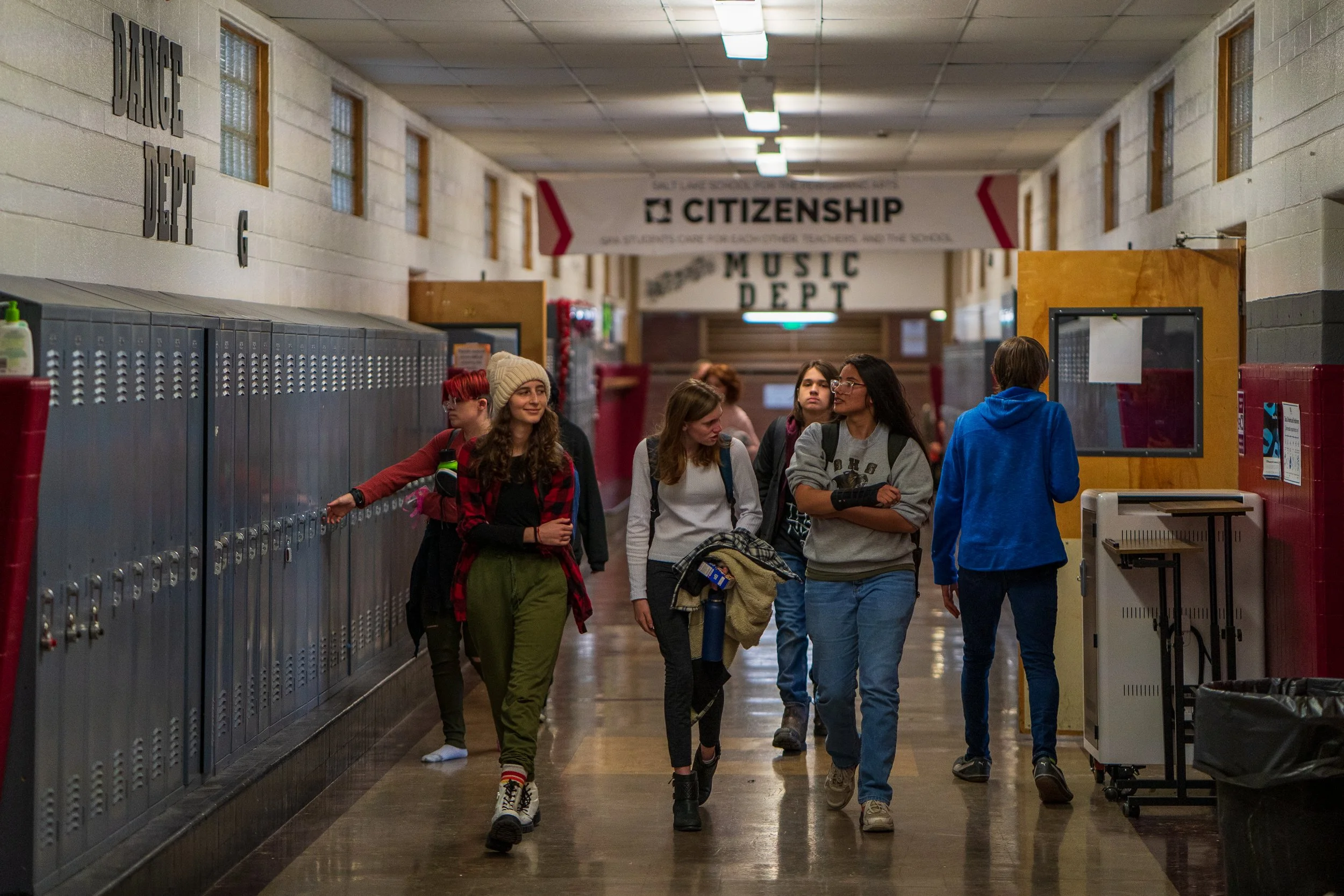 Busy High School Hallway
