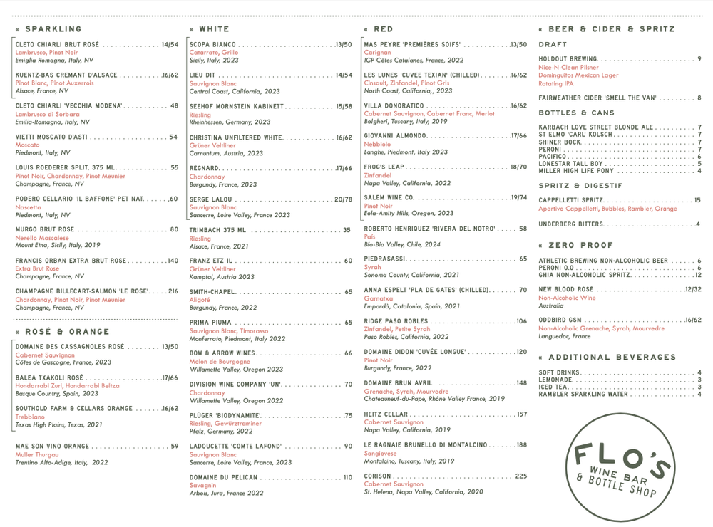 Menu — Flo's Wine Bar & Bottle Shop