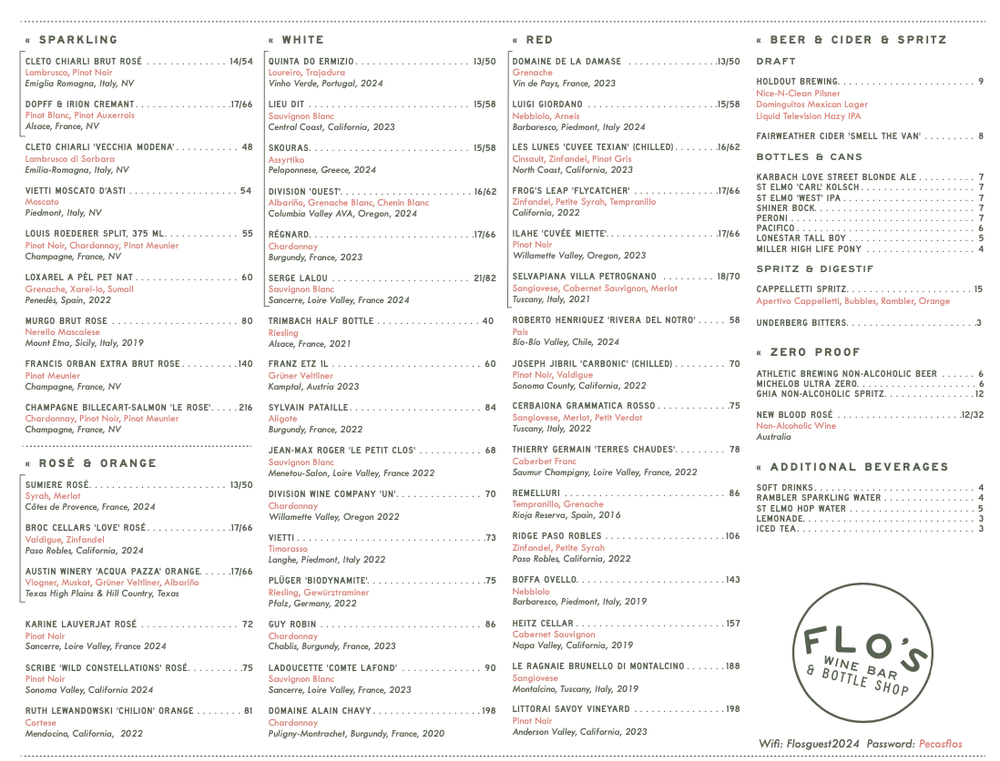Menu — Flo's Wine Bar & Bottle Shop