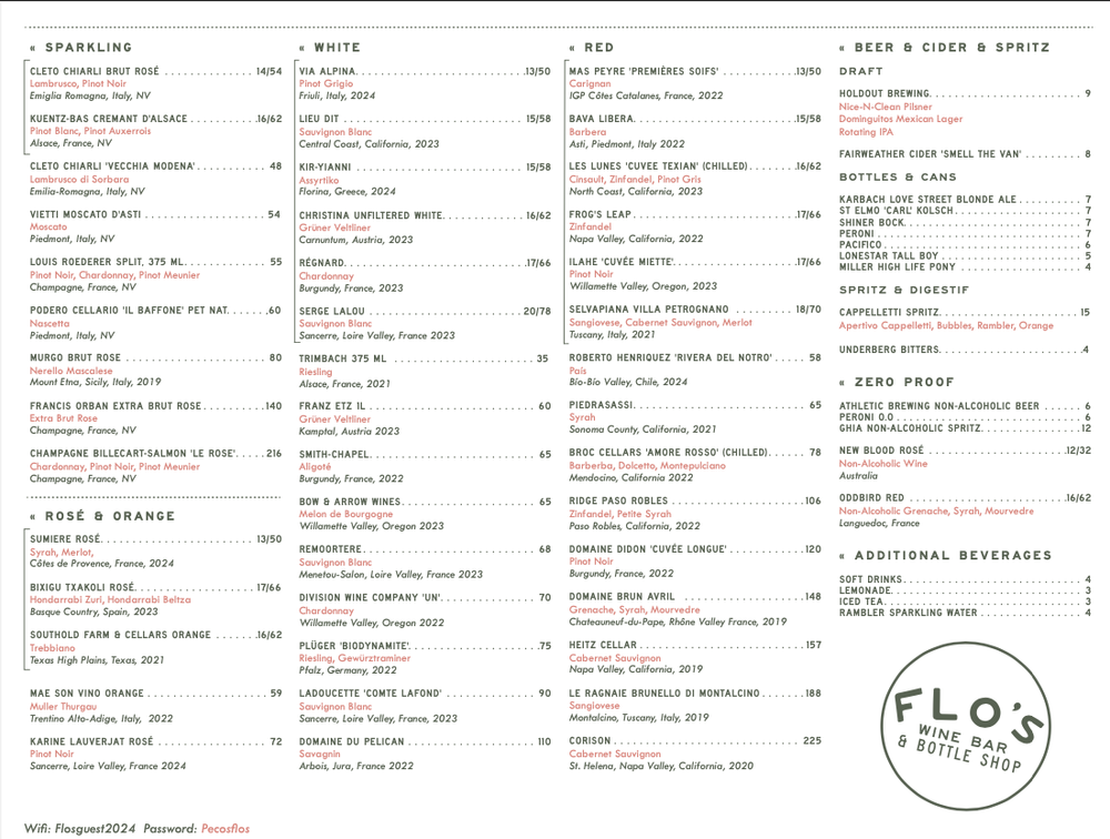 Menu — Flo's Wine Bar & Bottle Shop