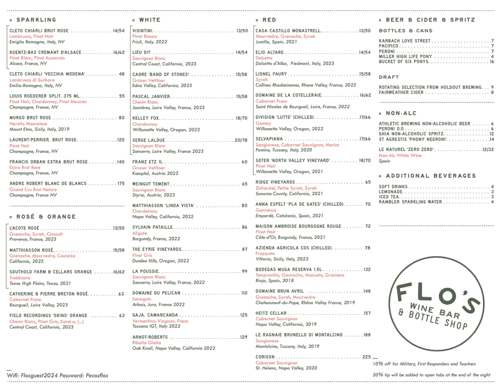 Menu — Flo's Wine Bar & Bottle Shop