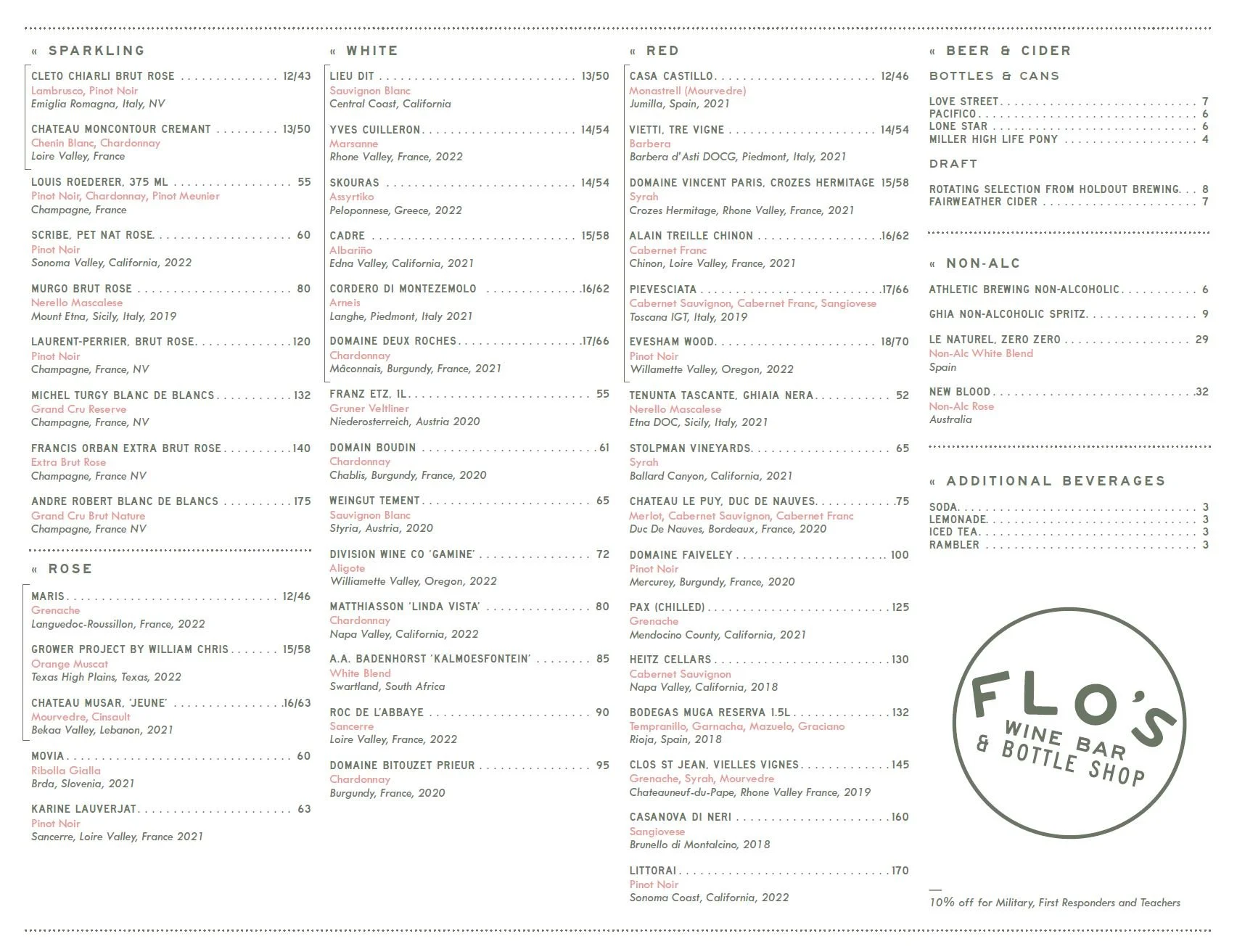 Menu — Flo's Wine Bar & Bottle Shop
