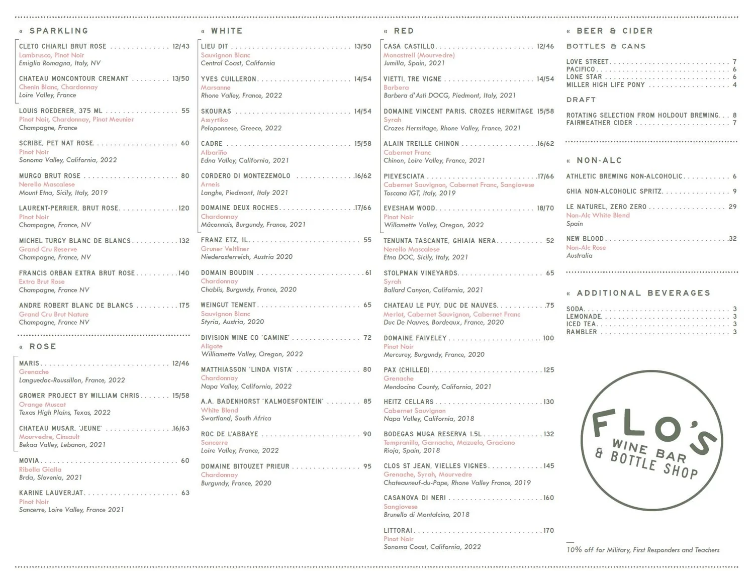 Menu — Flo's Wine Bar & Bottle Shop