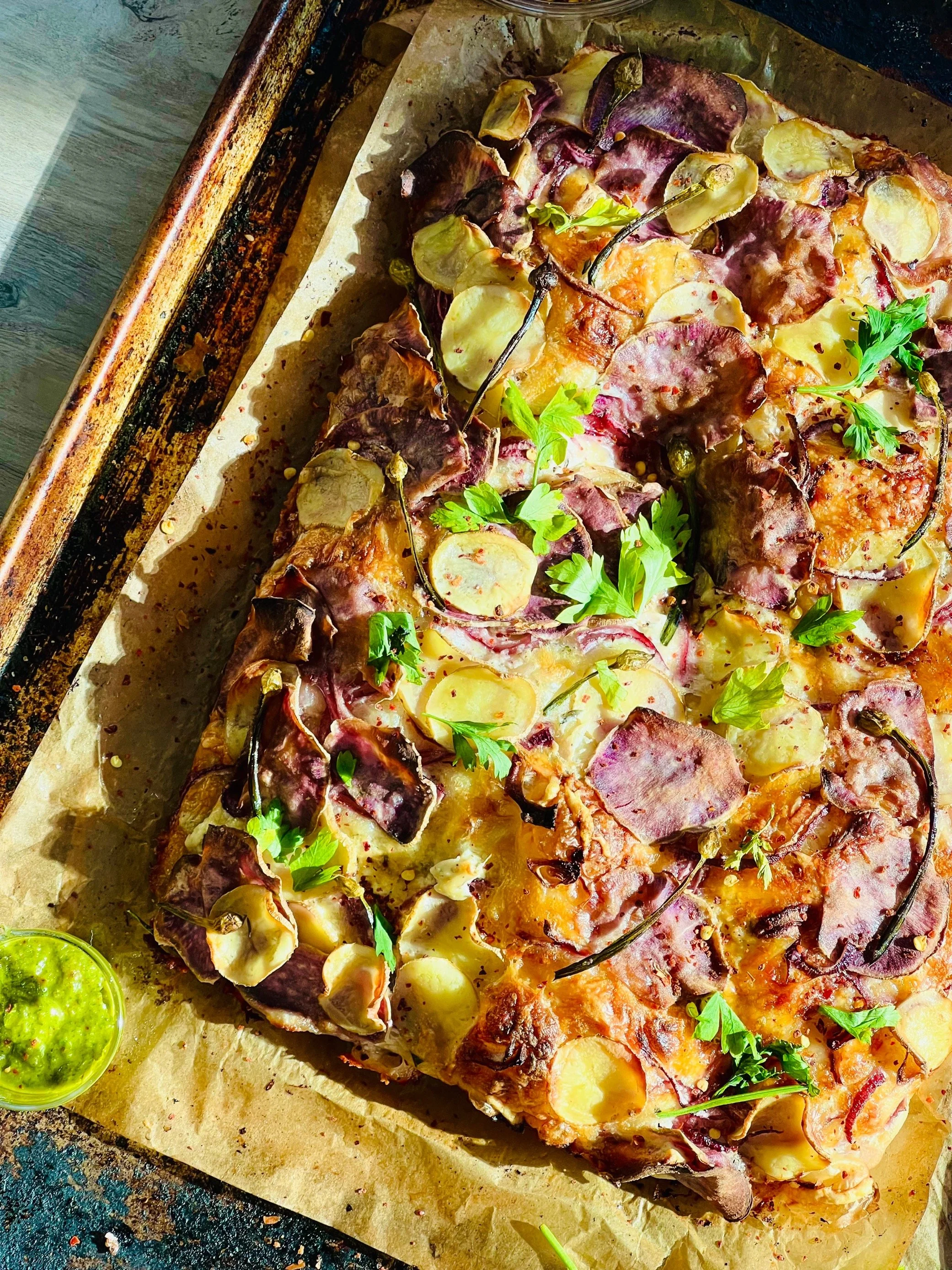 Two Potato and Onion Bechamel Focaccia With Chimichurri — Umami From ...