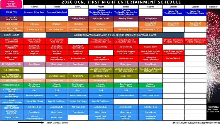 Schedule — First Night OCNJ 2026