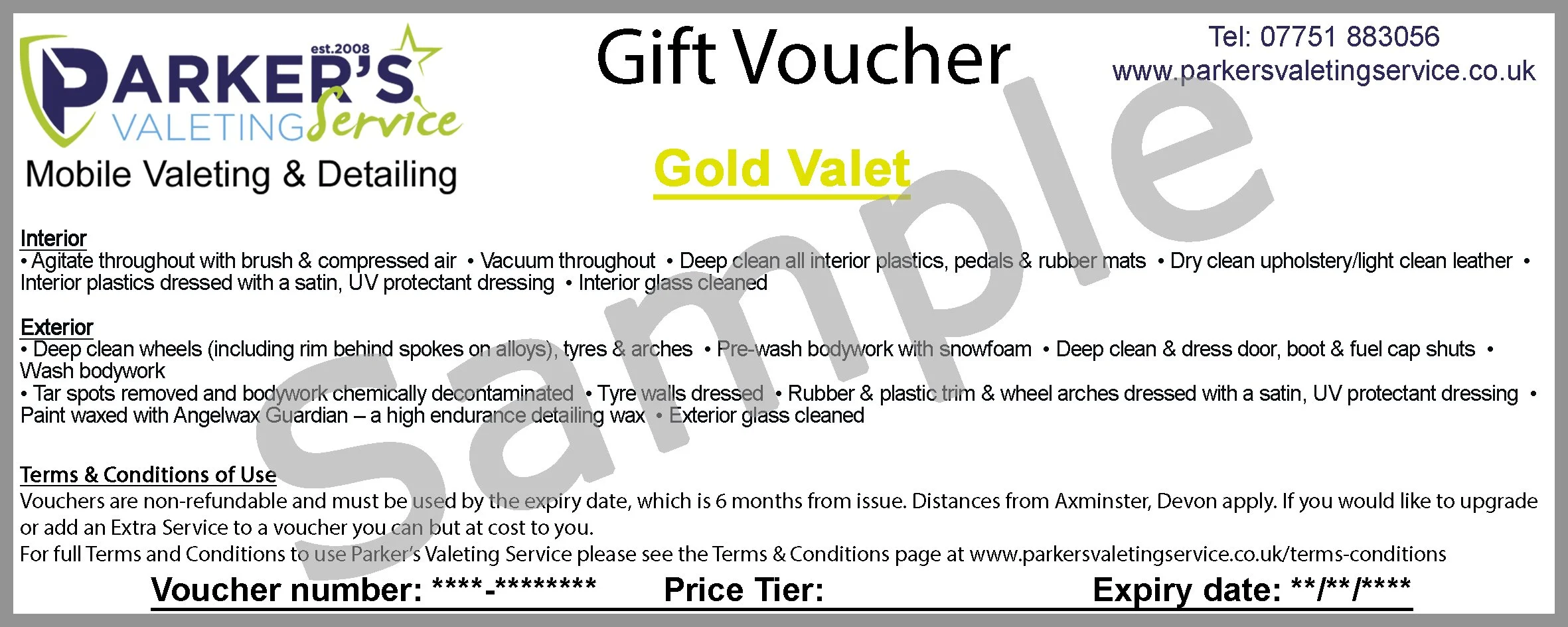 Car valeting and detailing gift vouchers — Parker's Valeting Service
