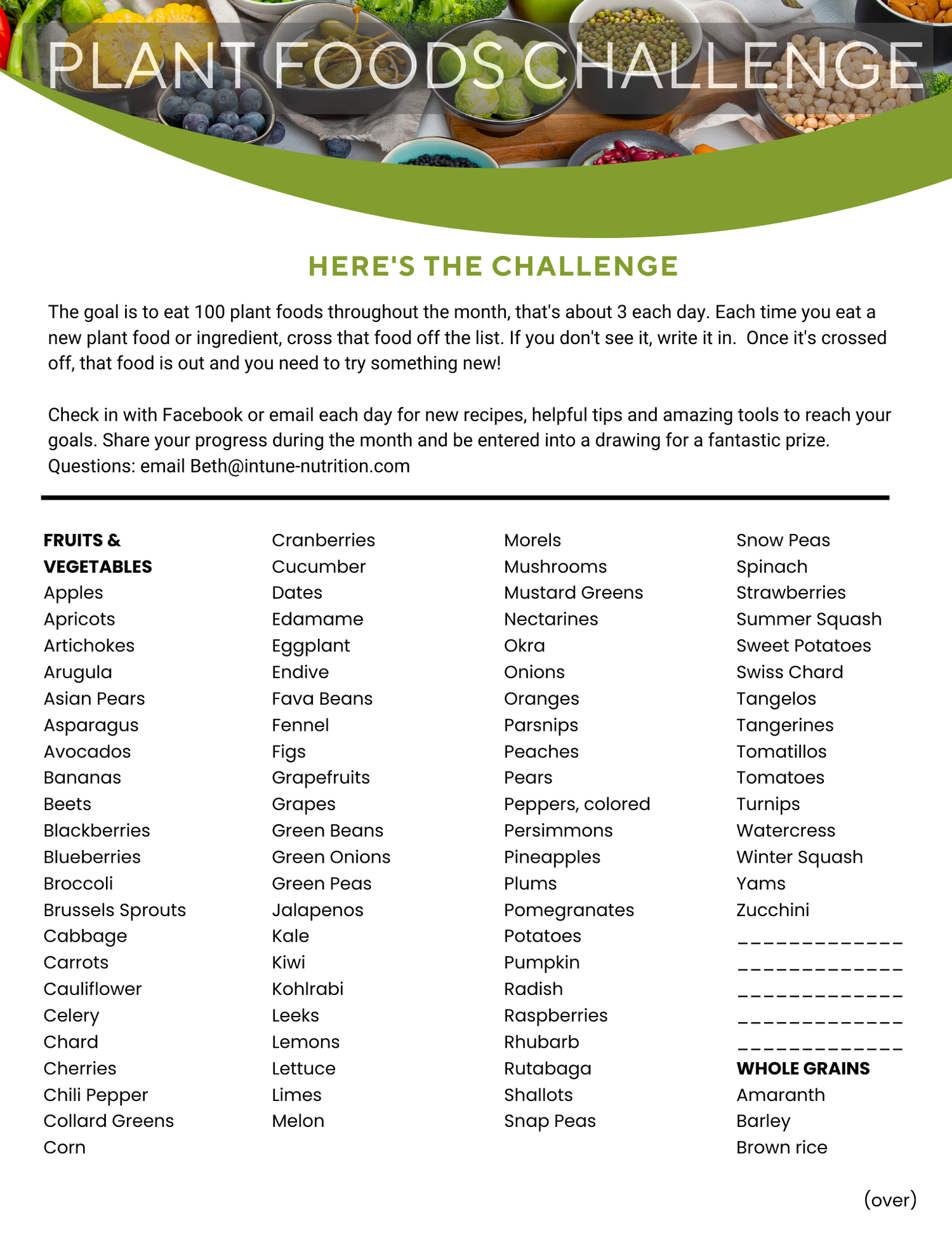 100 Plant Foods Challenge — Intune Integrated Nutrition: Health ...