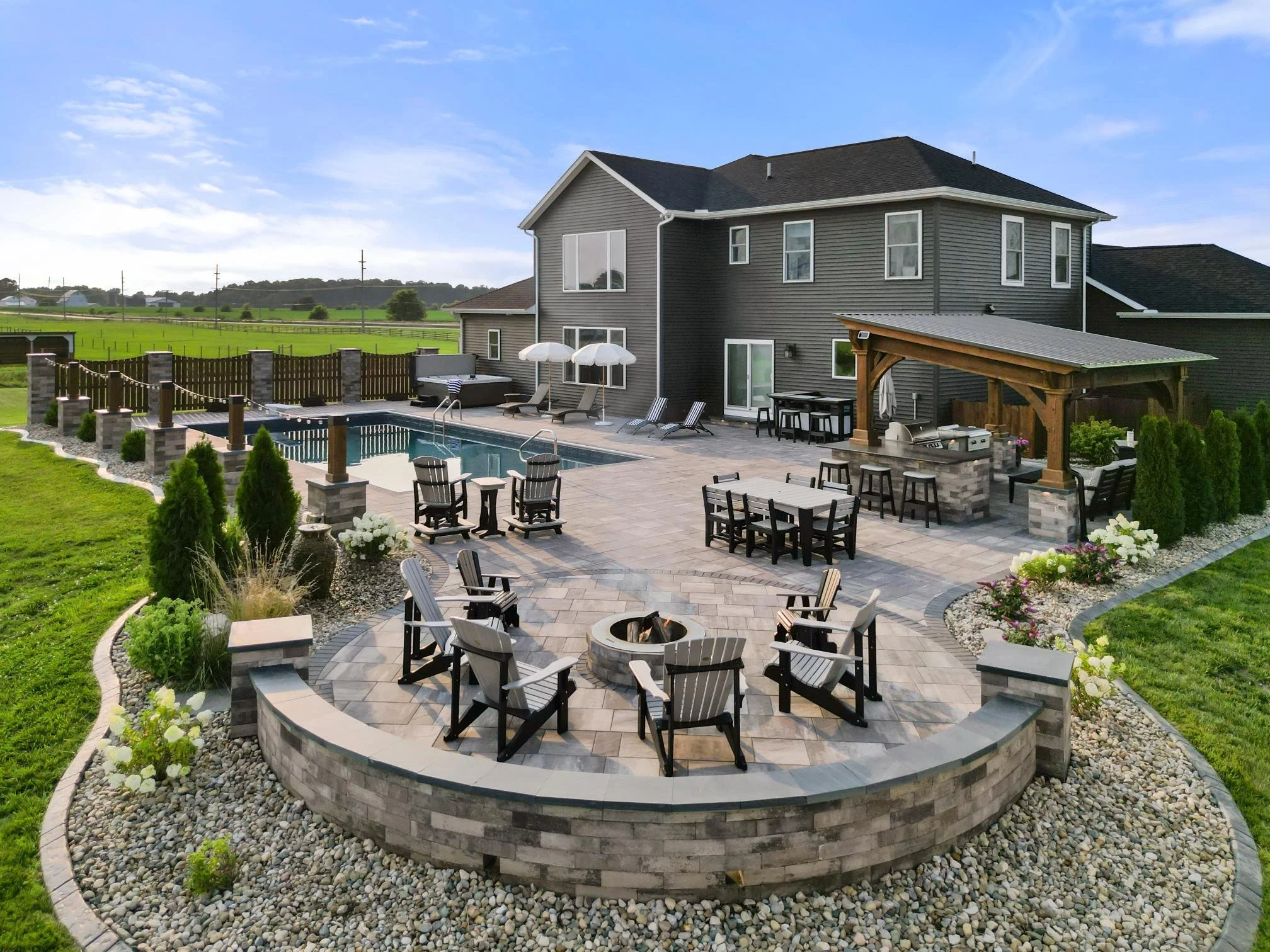 Fire Pit Granger IN - Pergola, Paver Patio, Outdoor Kitchen, Lighting ...