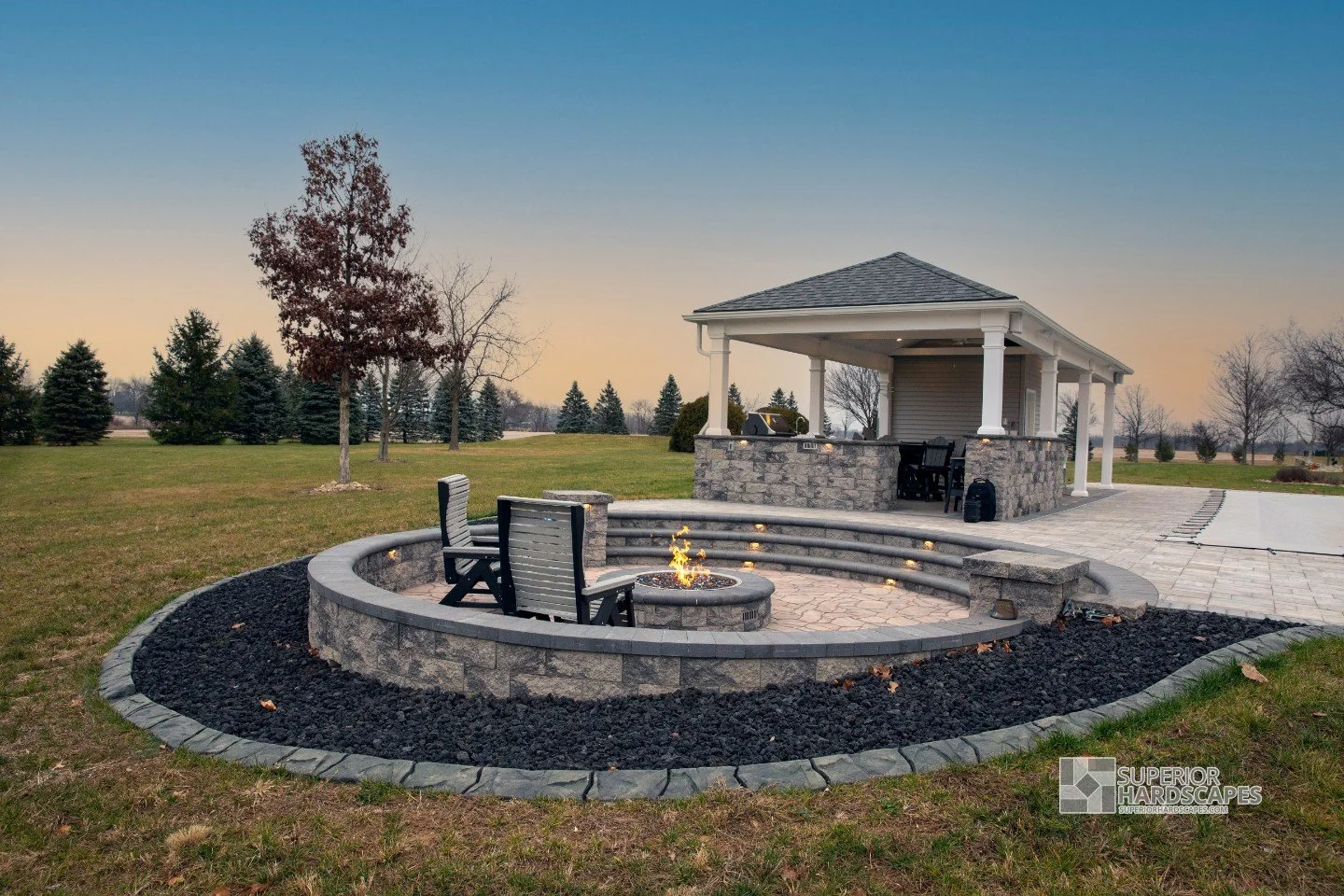 Paver Patio with Fire Pit, Retaining Wall, Pergola in Winona Lake IN ...