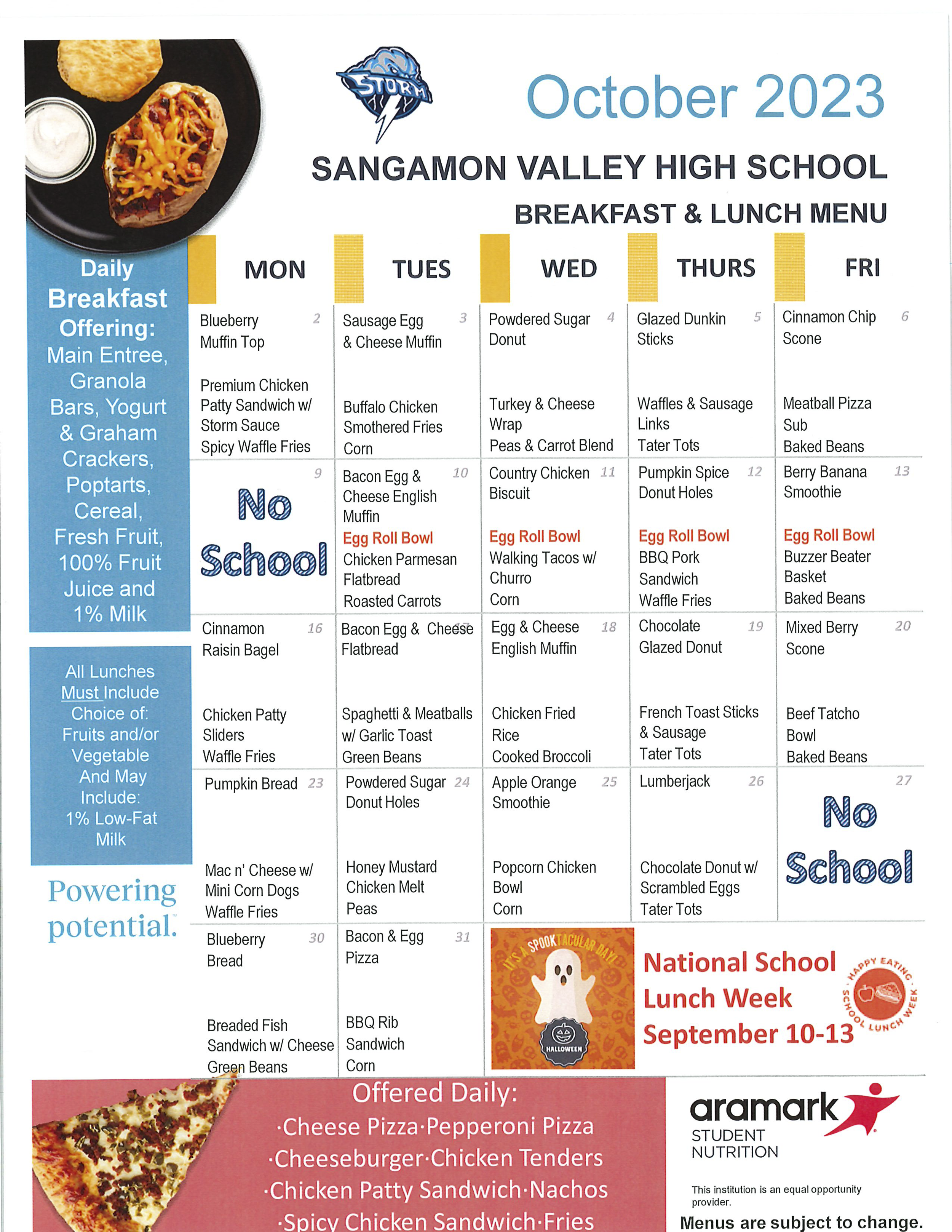 School Lunch Menu Ideas