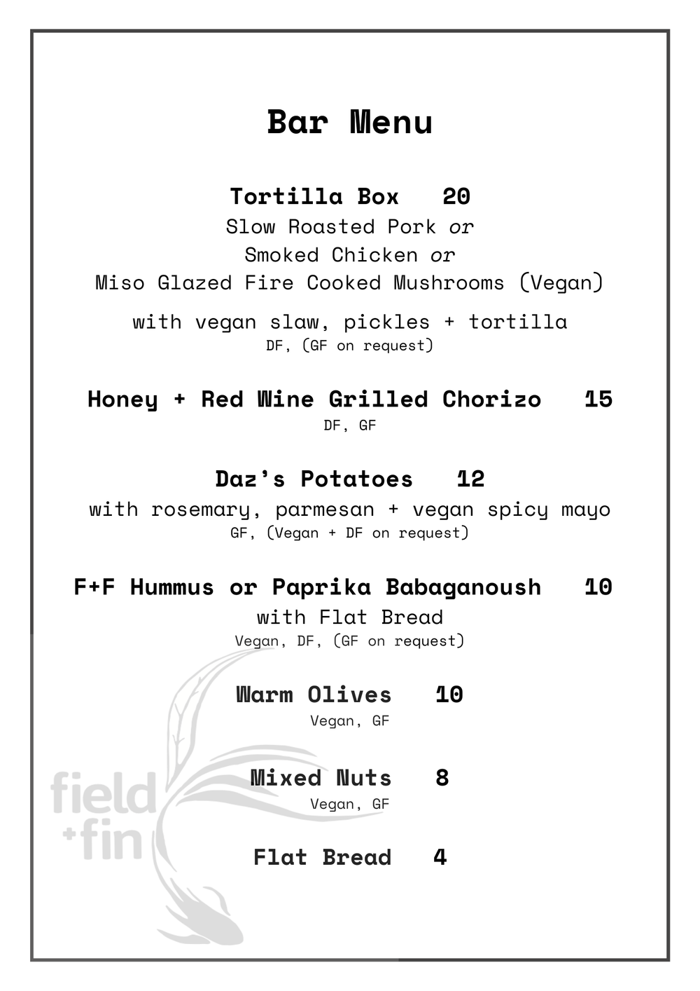 Menu — Field+Fin
