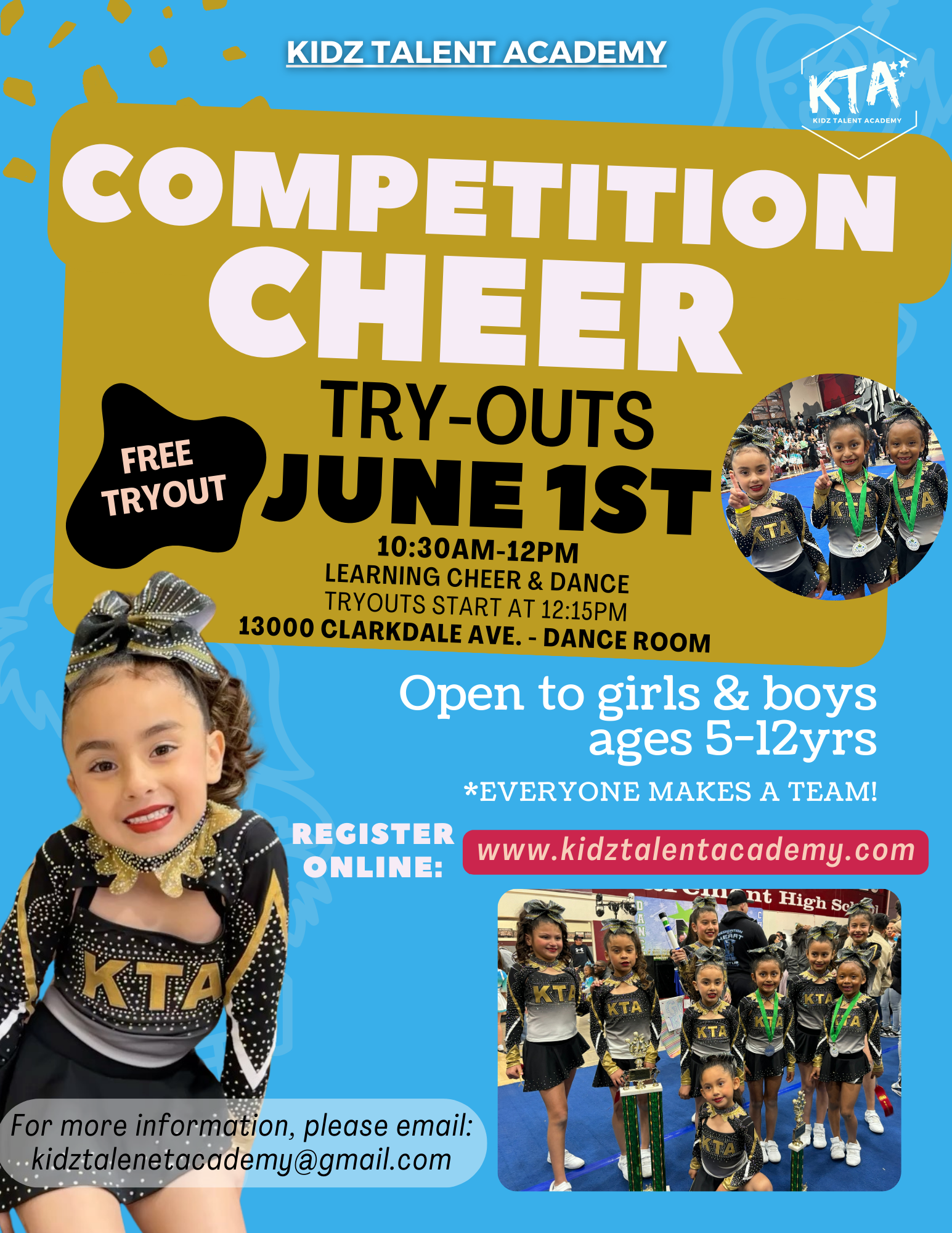 Comp Cheer Tryout Sign Up Page — Kidz Talent Academy