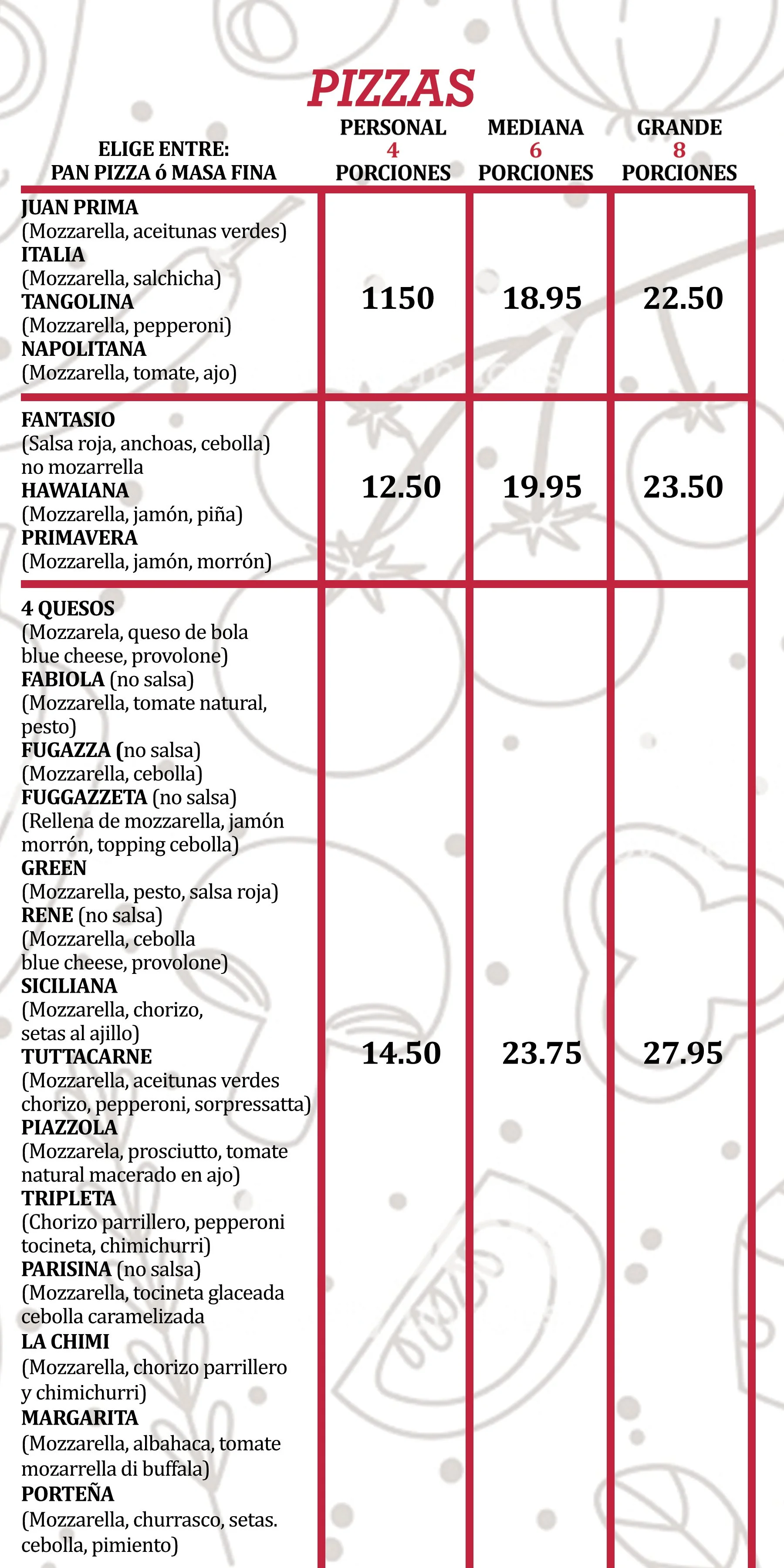 Menu 1 — Juan Pan Pizza