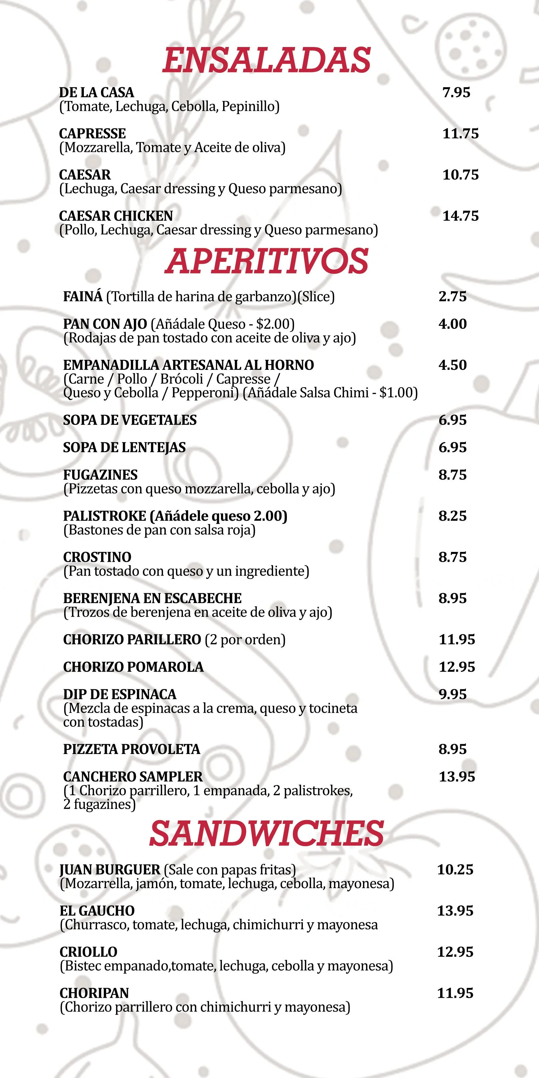 Menu 1 — Juan Pan Pizza