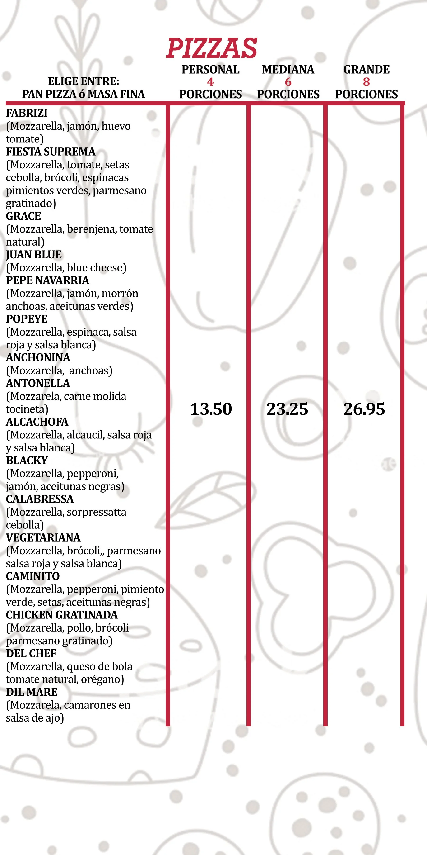 Menu 1 — Juan Pan Pizza