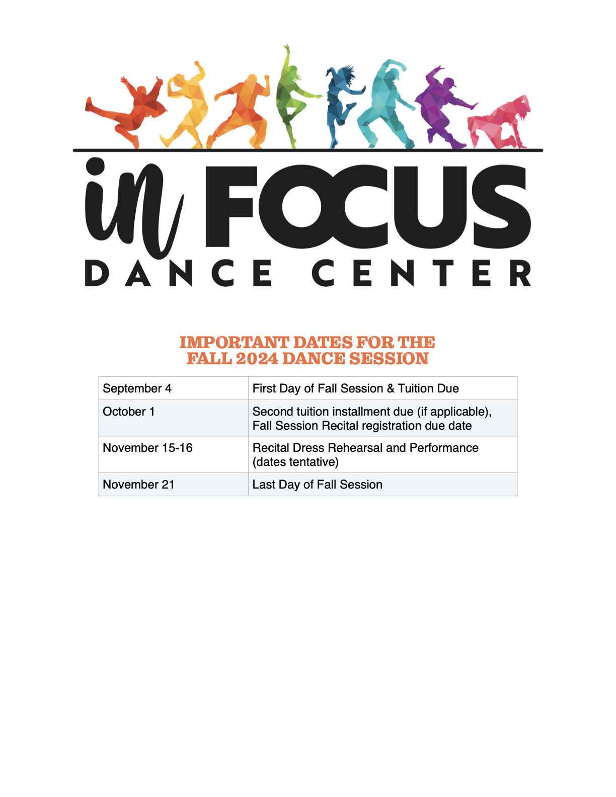 Schedule — In Focus Dance Center