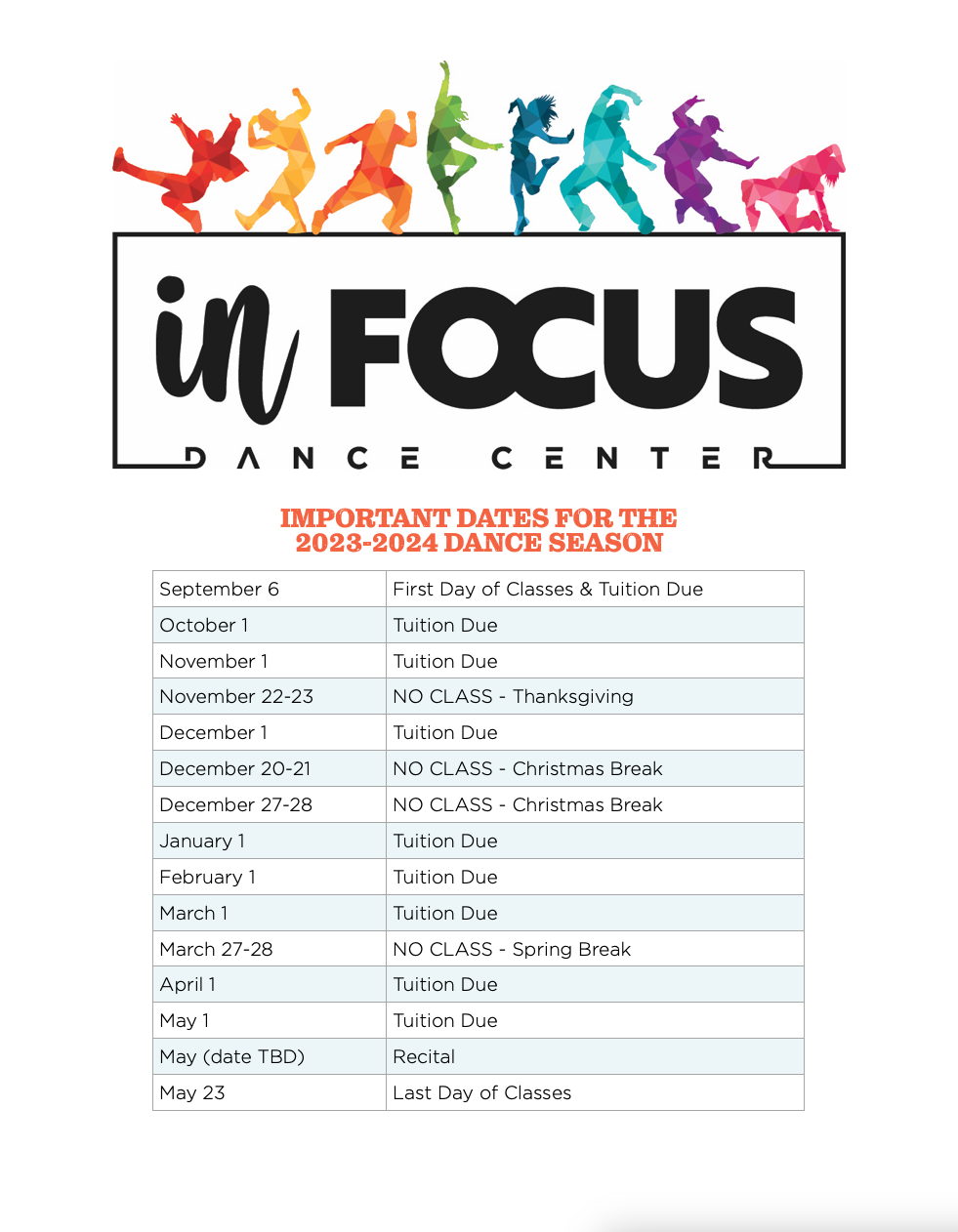Schedule — In Focus Dance Center