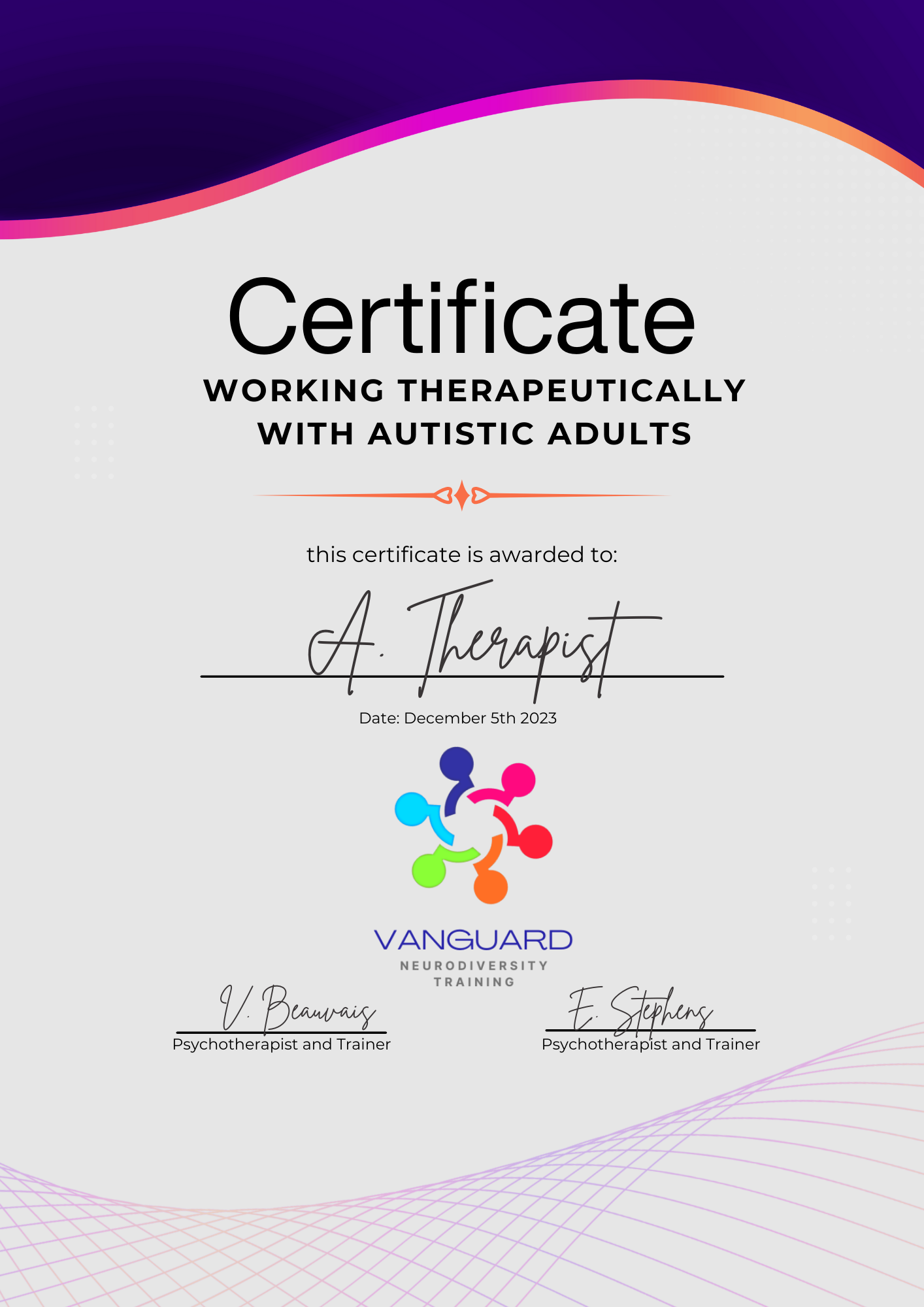 Enrollment page Certificate — Vanguard Neurodiversity Training