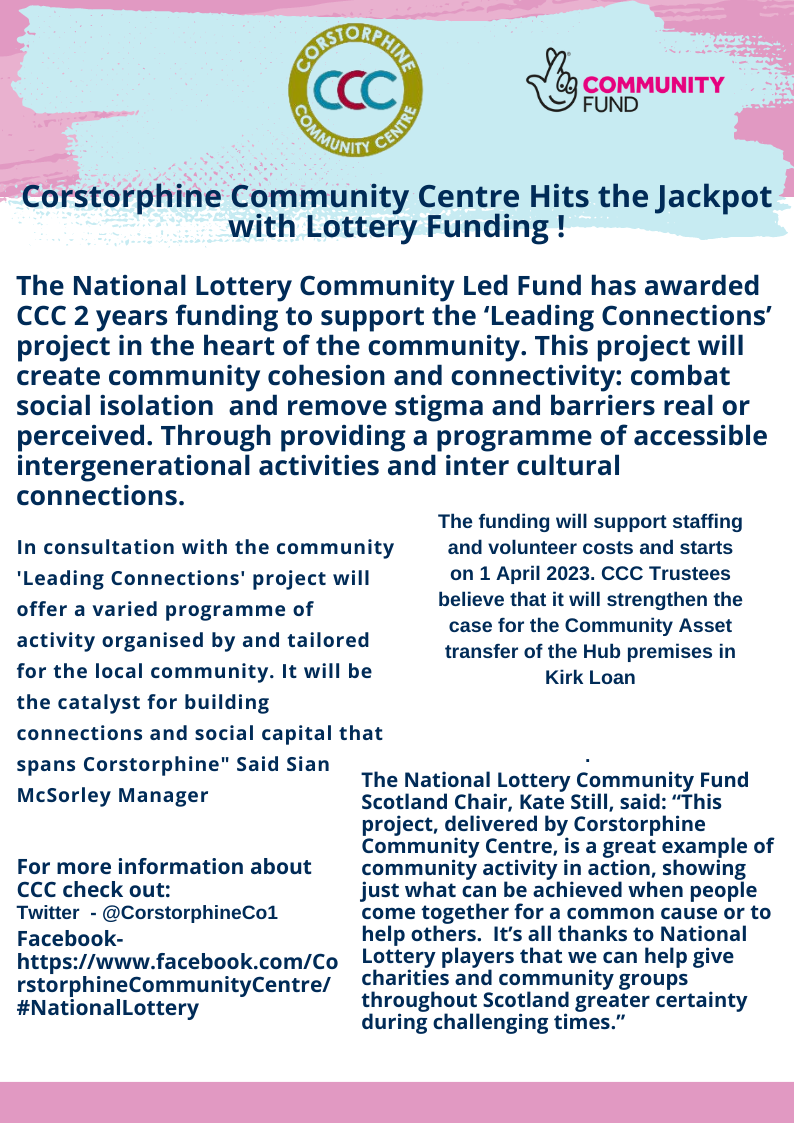 April 2023 National Lottery Funding — Corstorphine Community Centre