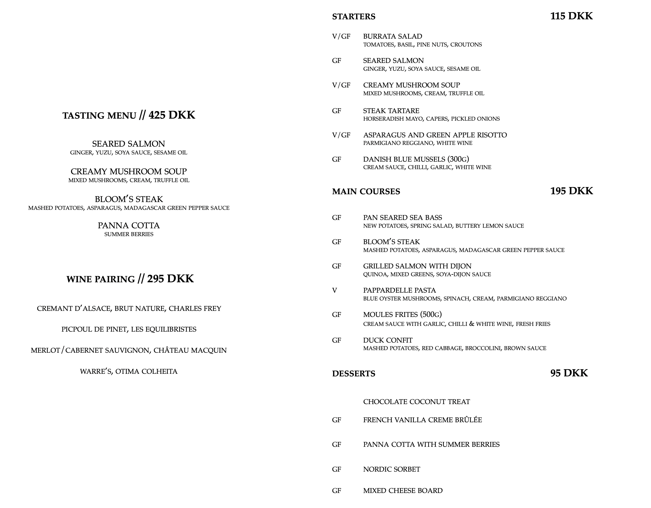 Menu — Bloom Vesterbro